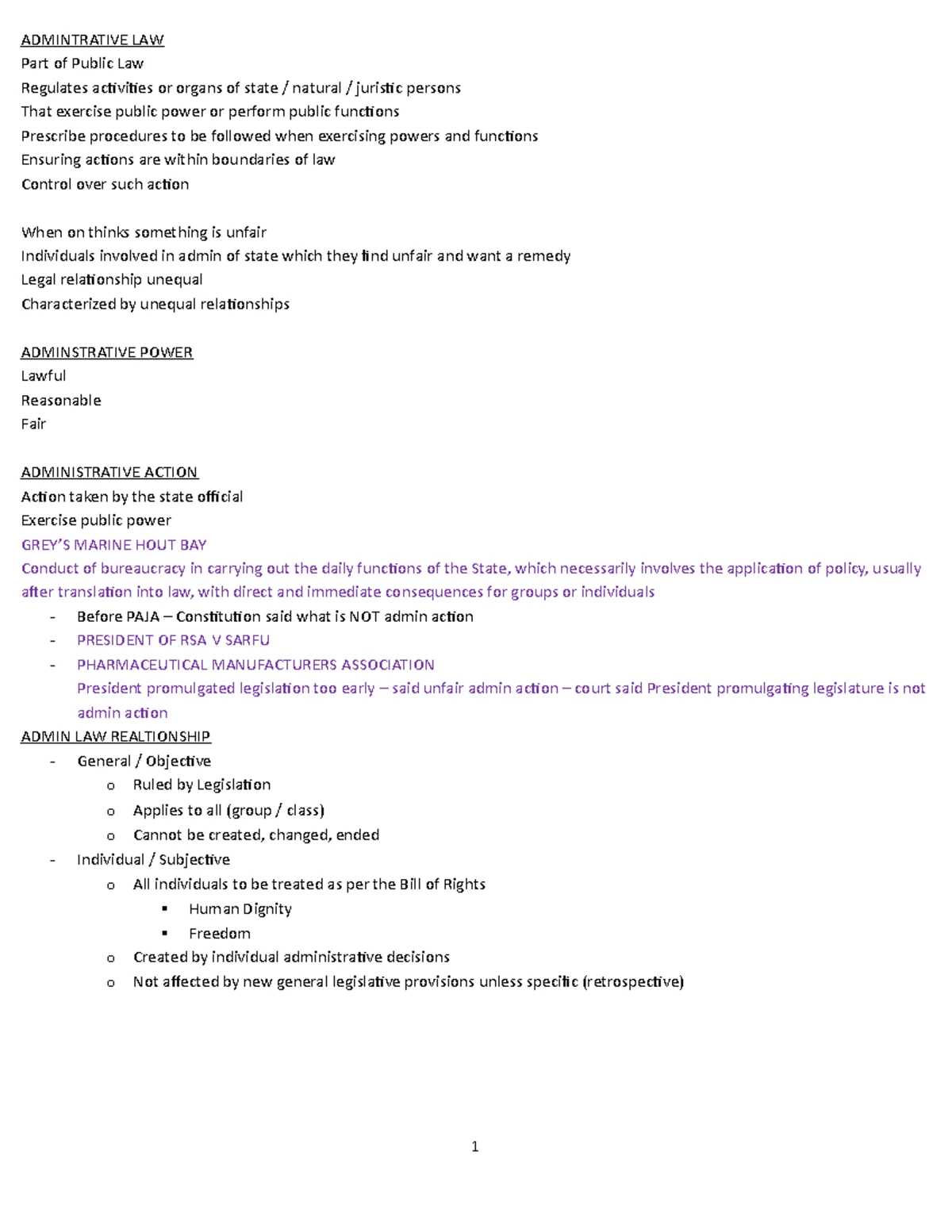 Administrative Law Notes: Distinctions & Functions (Course Code: LAW101 ...
