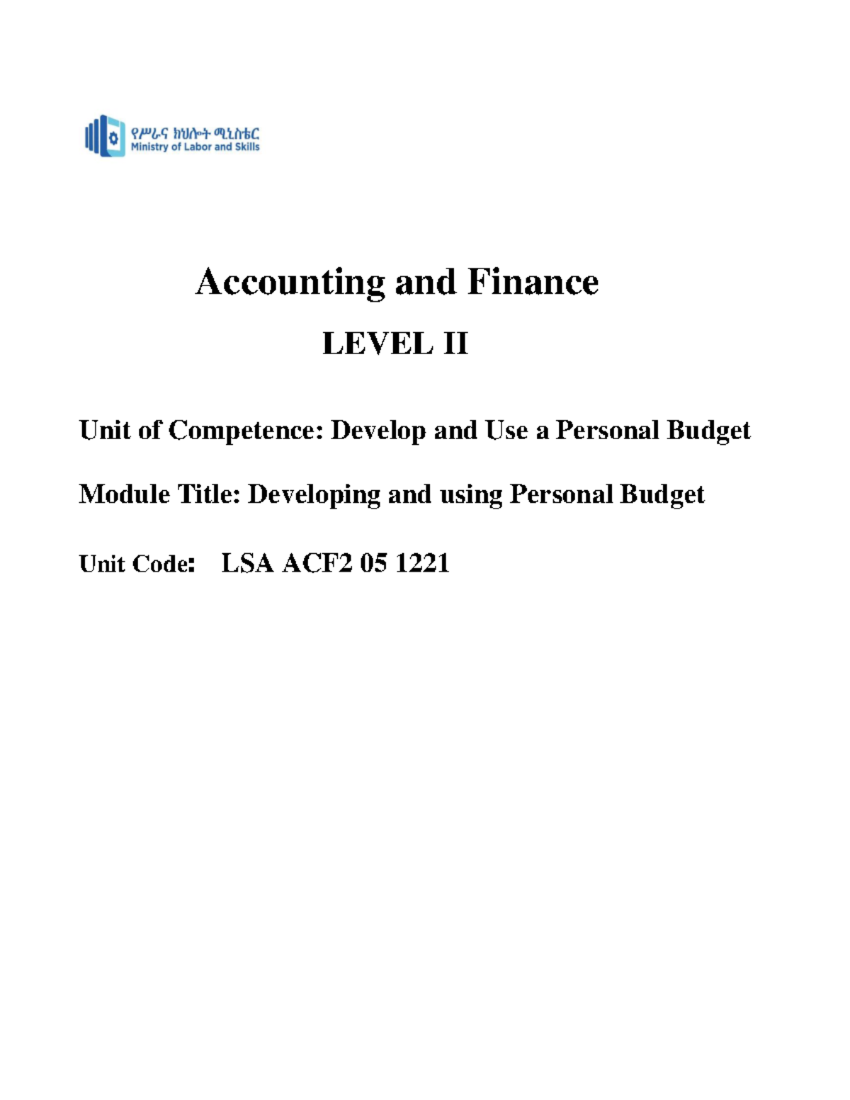 TTLM Level II: Developing and Using a Personal Budget Guide - Studocu
