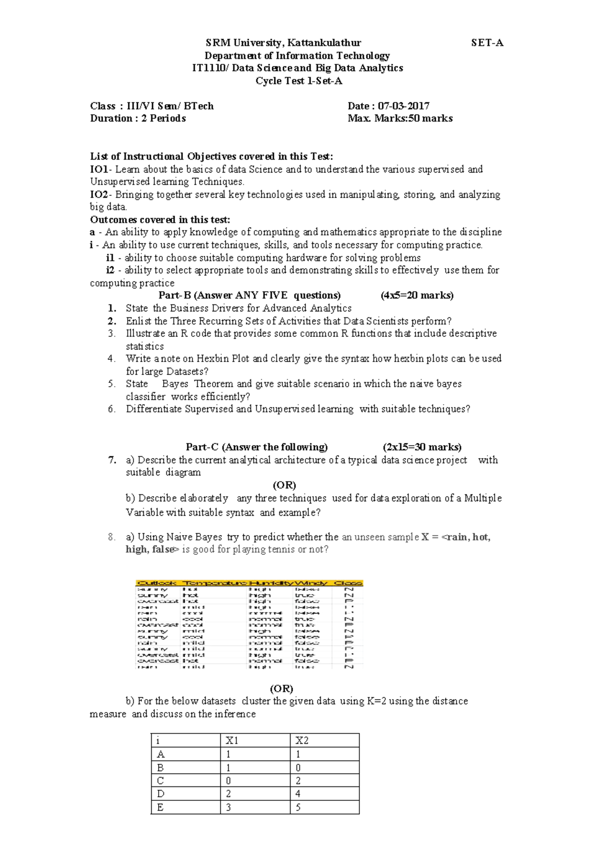 CT-1 Data Science & Big Data Analytics Cycle Test - BTech - Studocu