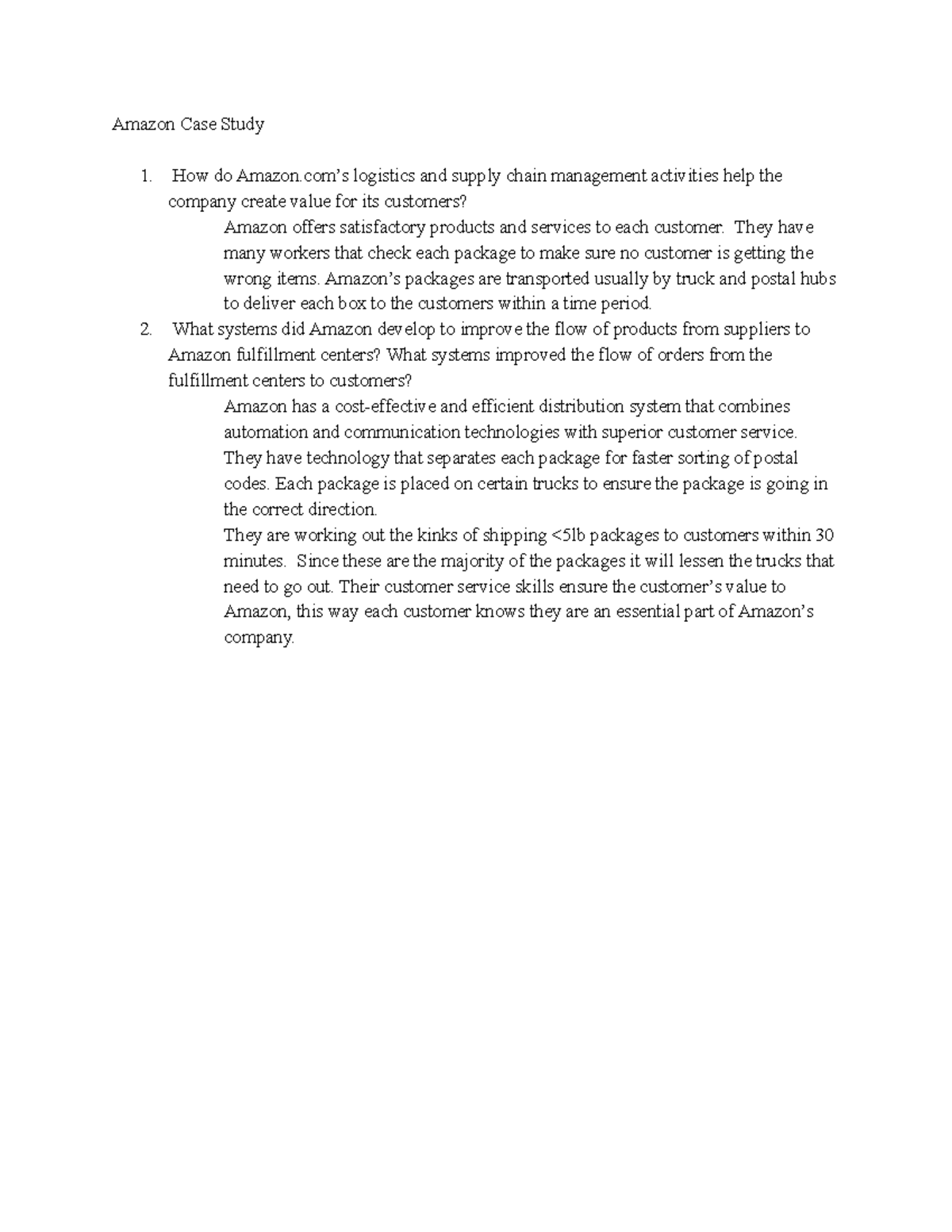 Amazon Case Study: Logistics & SCM Value Creation Insights - Studocu
