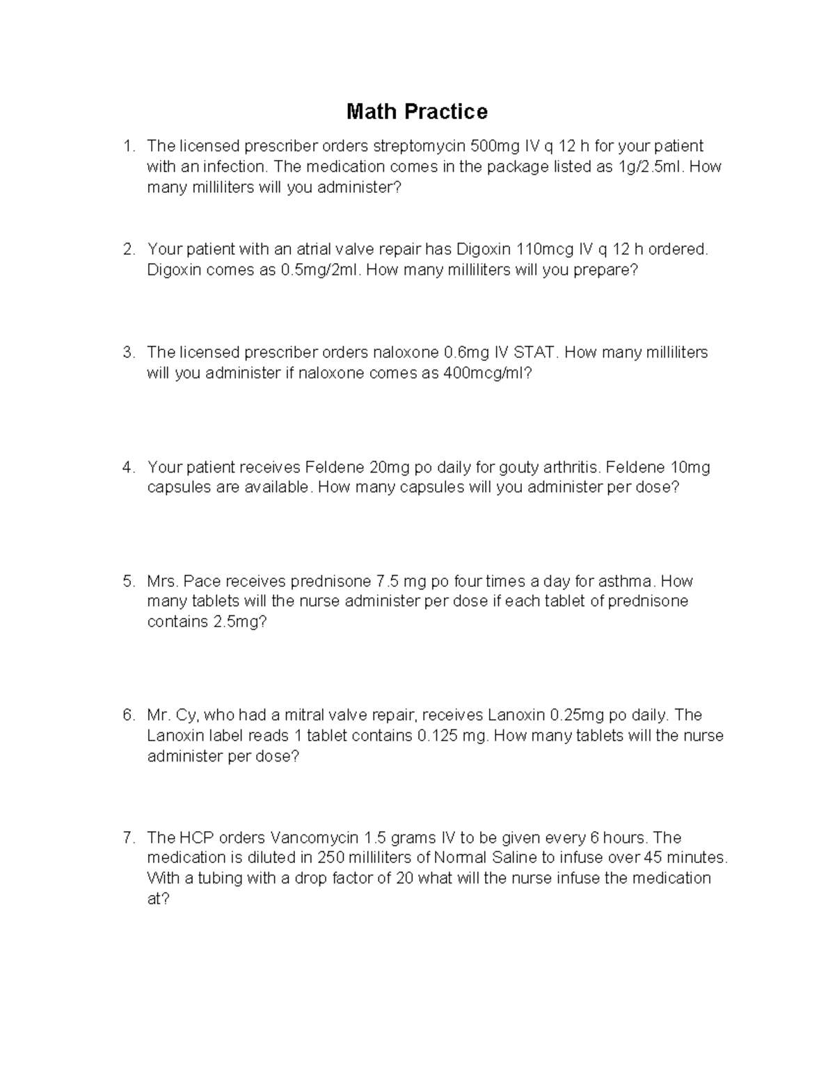 Nursing Math Practice: Med Admin & Dosage Problems for Dosage ...