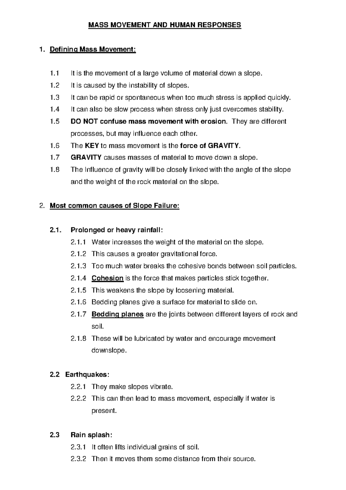 Mass Movement: Causes, Types, and Human Impact Insights - Studocu