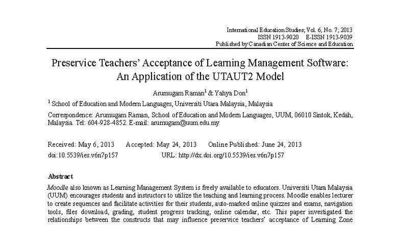 Preservice Teachers' Acceptance of LMS: UTAUT2 Insights (EDU 2013 ...