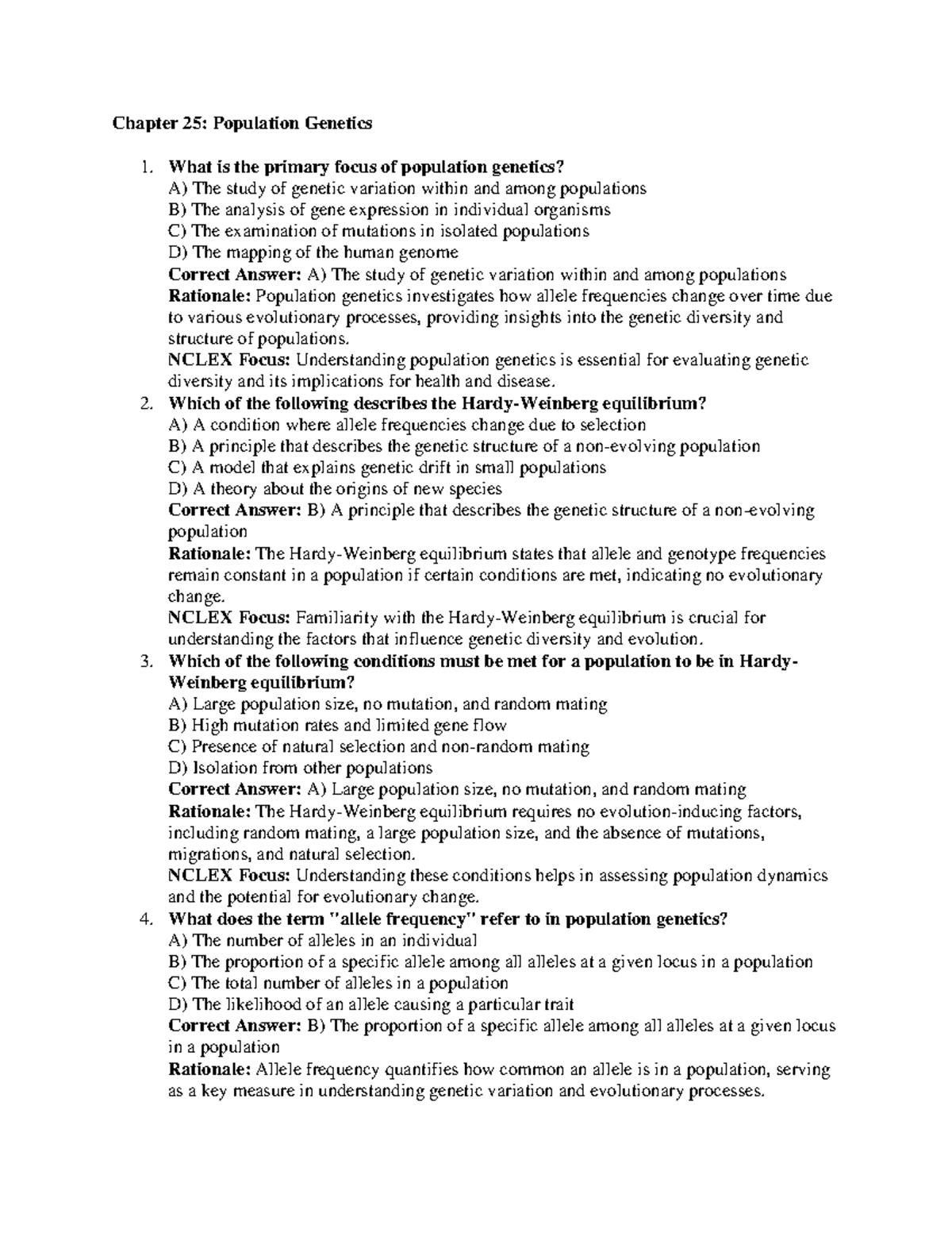 Chapter 25: Population Genetics Overview and Key Concepts - Studocu