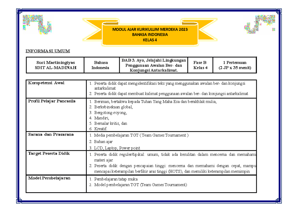 Modul Ajar Kelas 4: Praktek Pengalaman Lapangan Bahasa Indonesia - Studocu