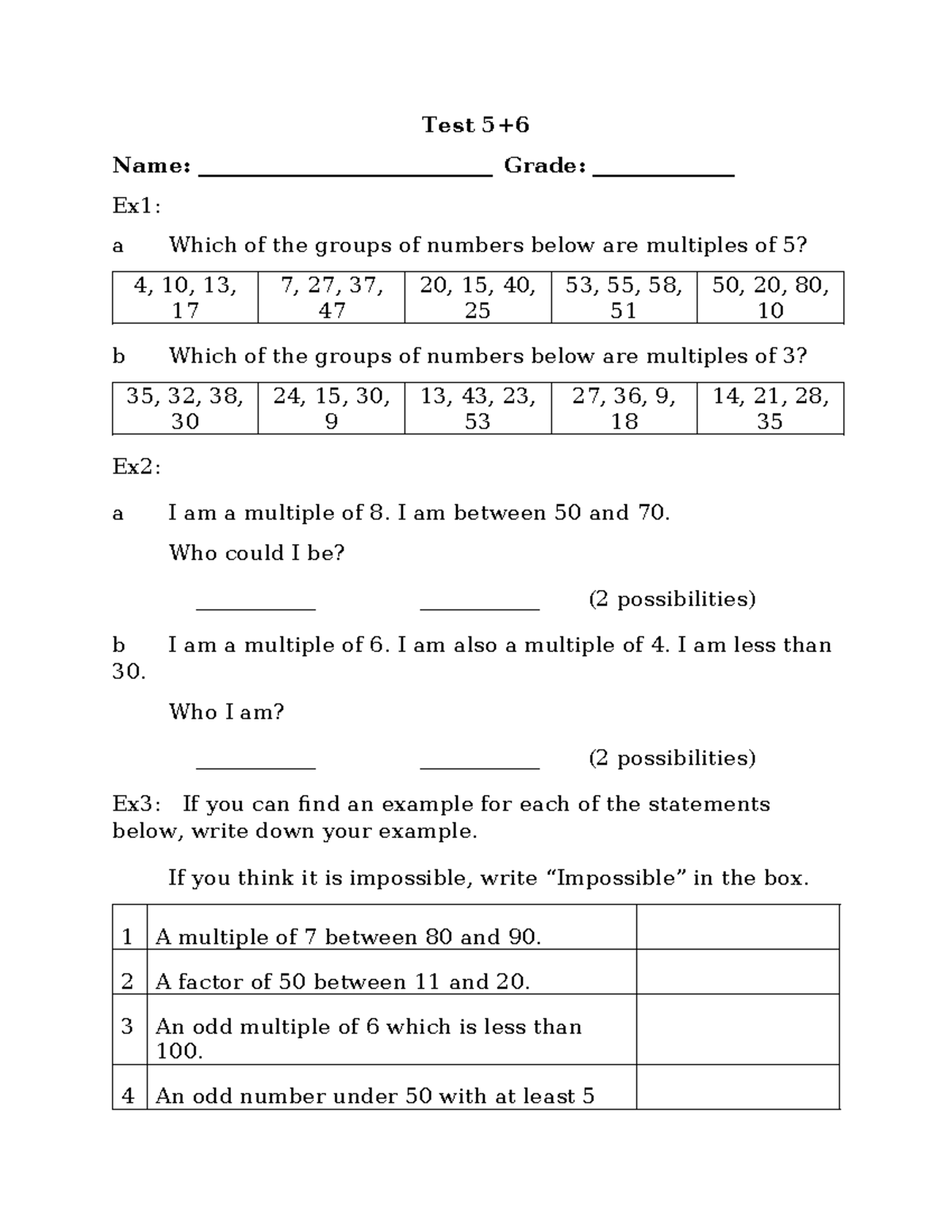 Math Test 5+6 for Grade 4 - Multiples, Factors & Shapes - Studocu