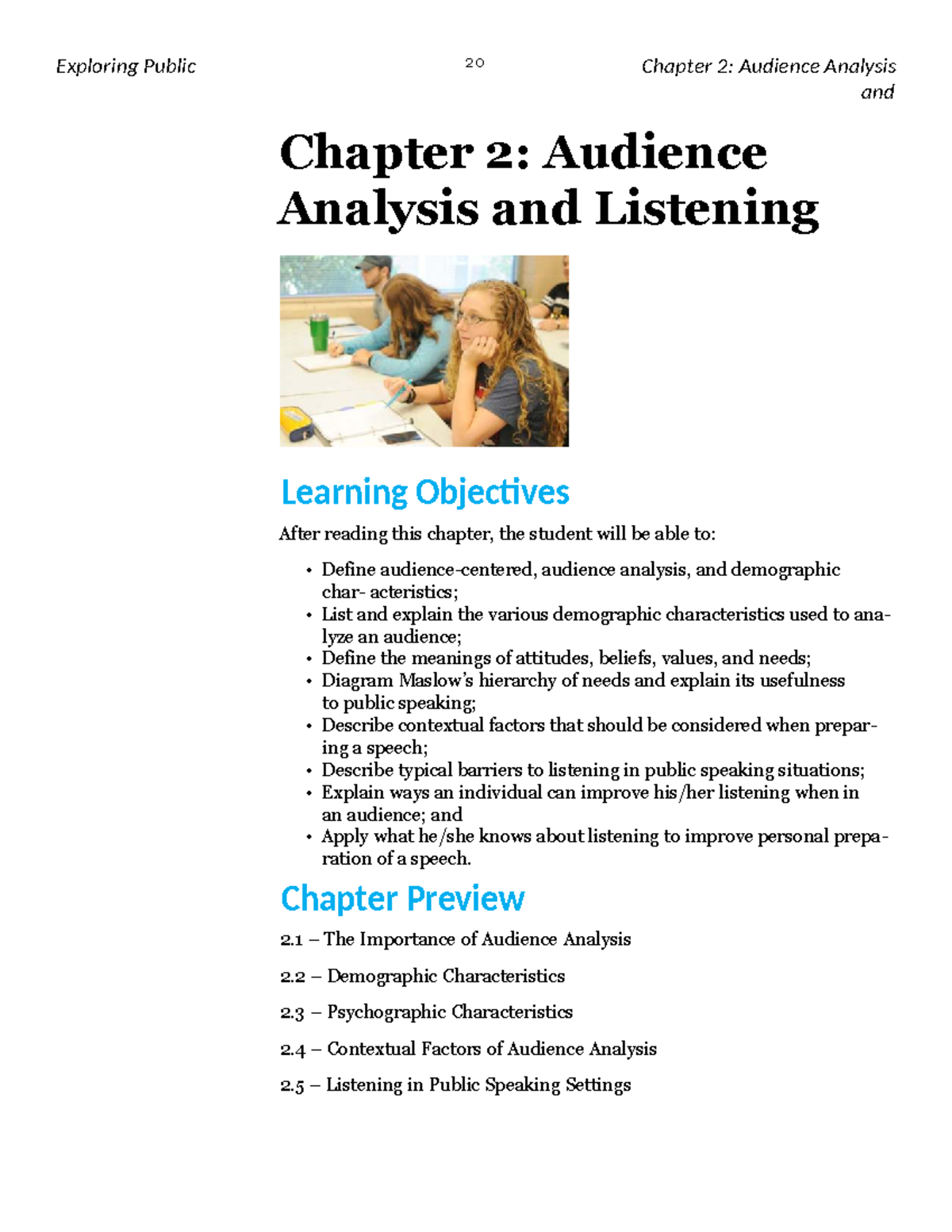 Exploring Public Speaking 20 Chapter 2 Audience Analysis Listening