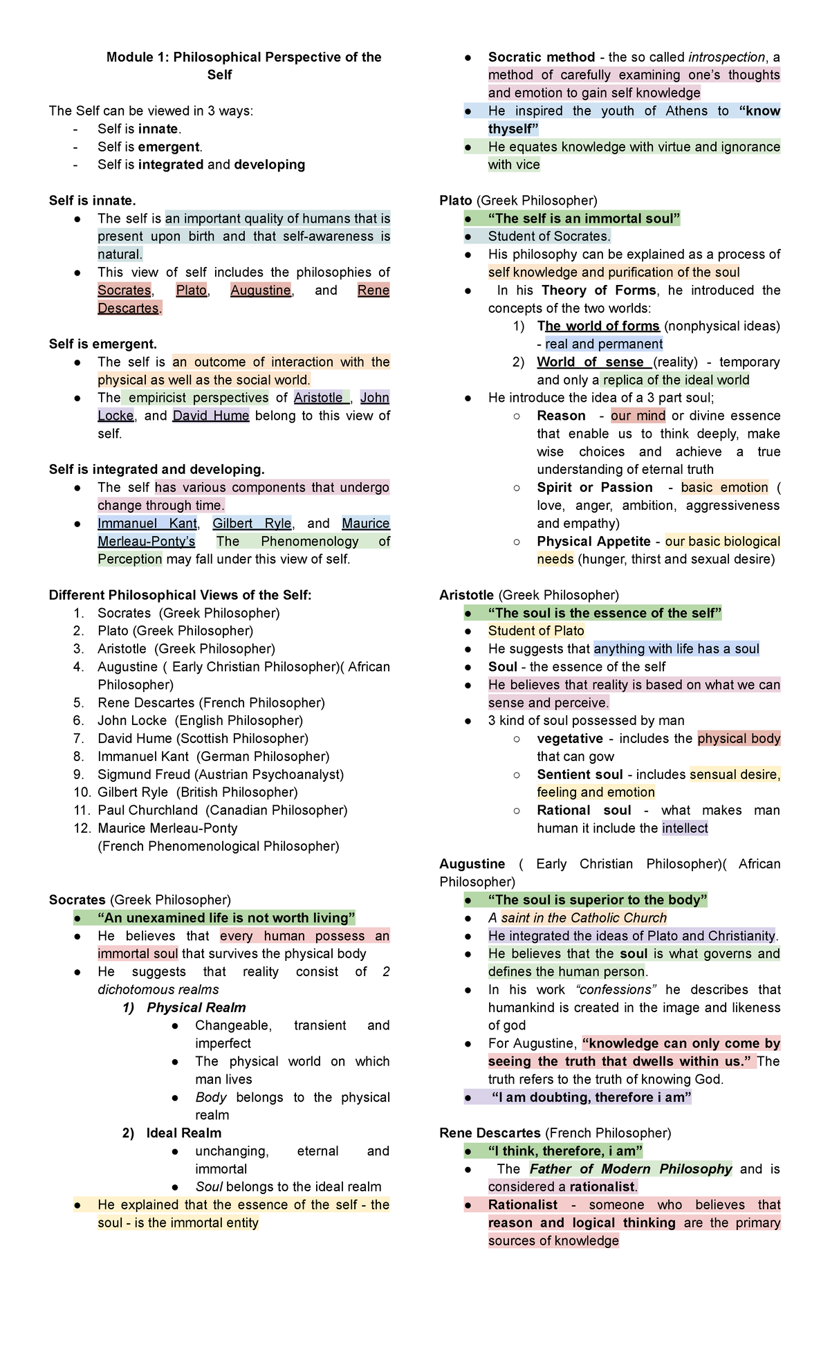 Module 1: Philosophical Perspectives on the Self - UTS Reviewer - Studocu