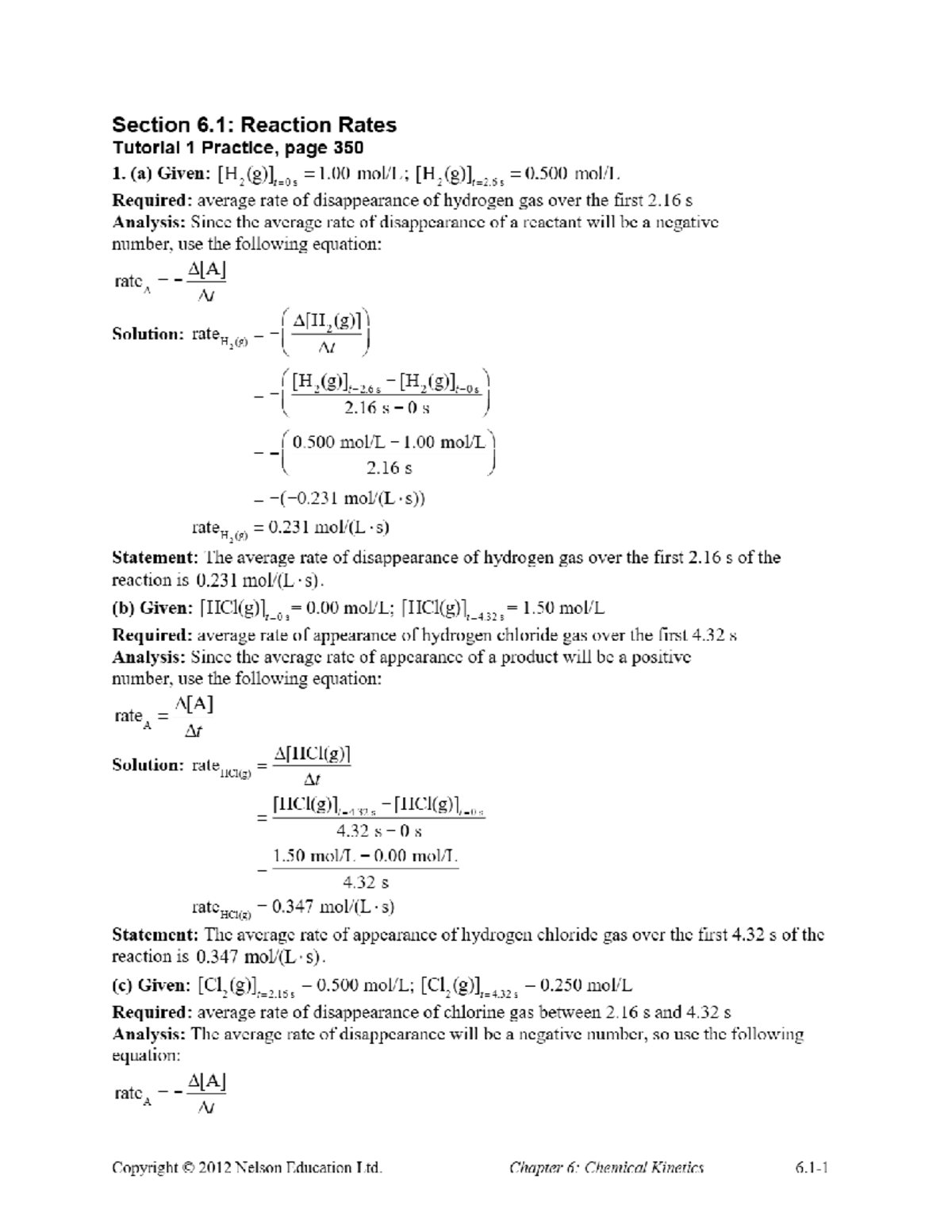 Section 6.1: Chemical Kinetics Reaction Rates Practice Solutions - Studocu
