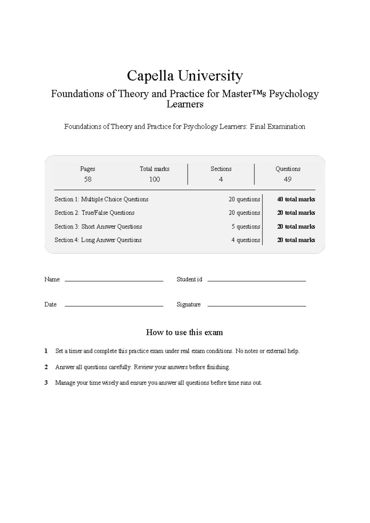 PSY5005 Final Exam: Foundations of Theory and Practice for Psychology ...
