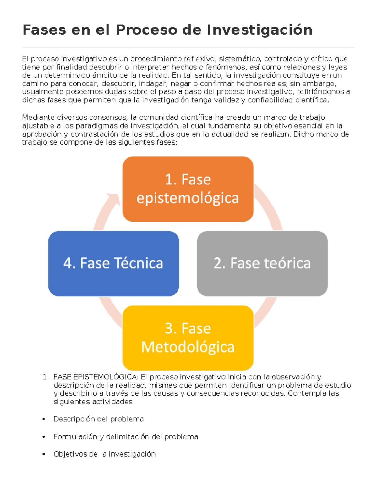 Fases y Etapas del Proceso de Investigación: Análisis Detallado - Studocu