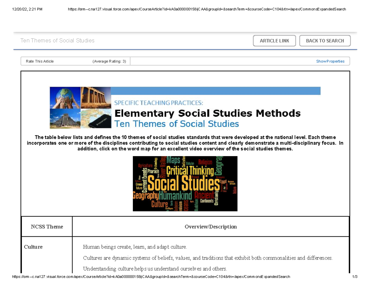 C104 Social Studies Themes Overview and Descriptions - Studocu