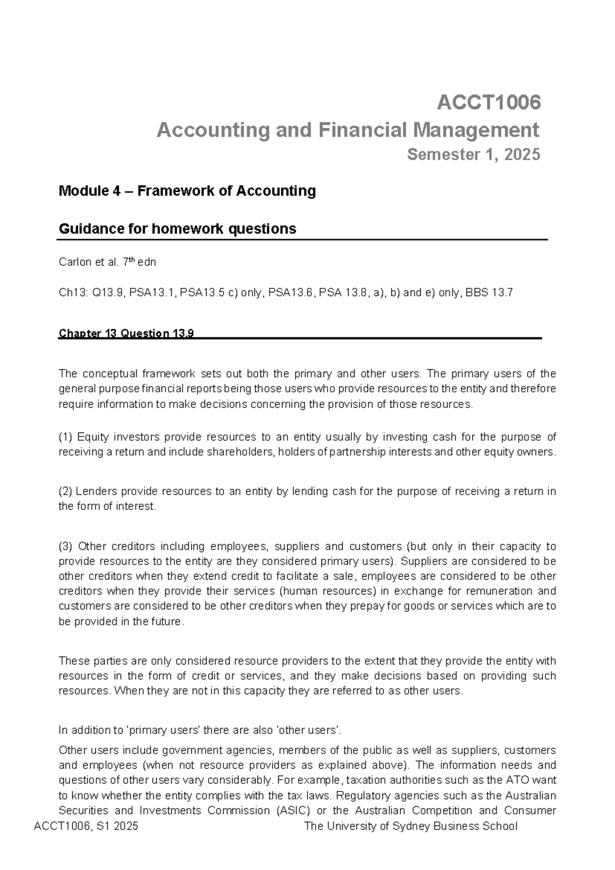 ACCT1006 S1 2025 Module 4 Homework Guidance and Key Concepts - Studocu