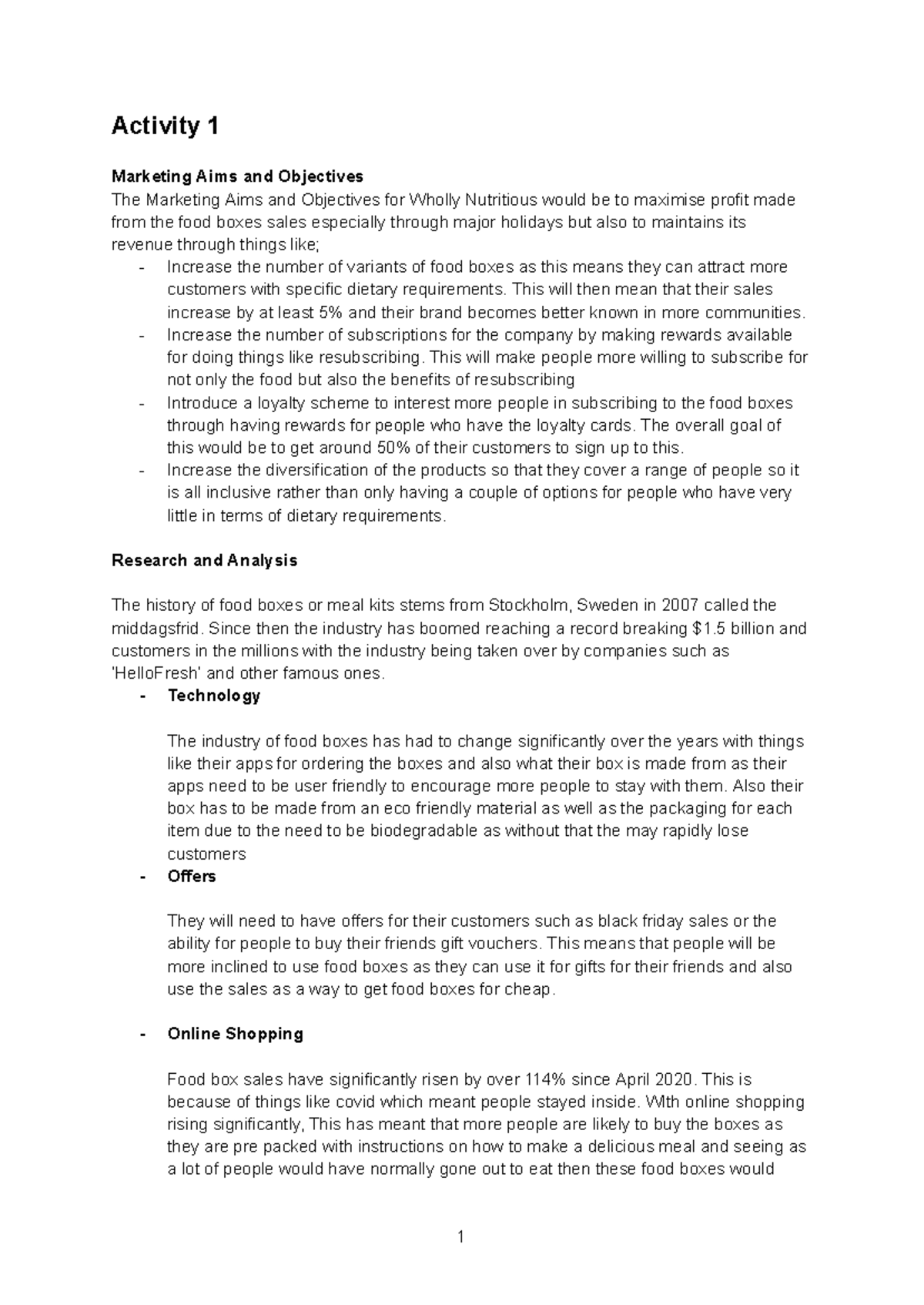 Wholly Nutritious Activity 1: Marketing Strategy and Analysis - Studocu