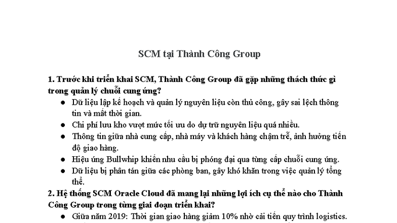 Case Study: SCM Challenges and Solutions at Thành Công Group - Studocu