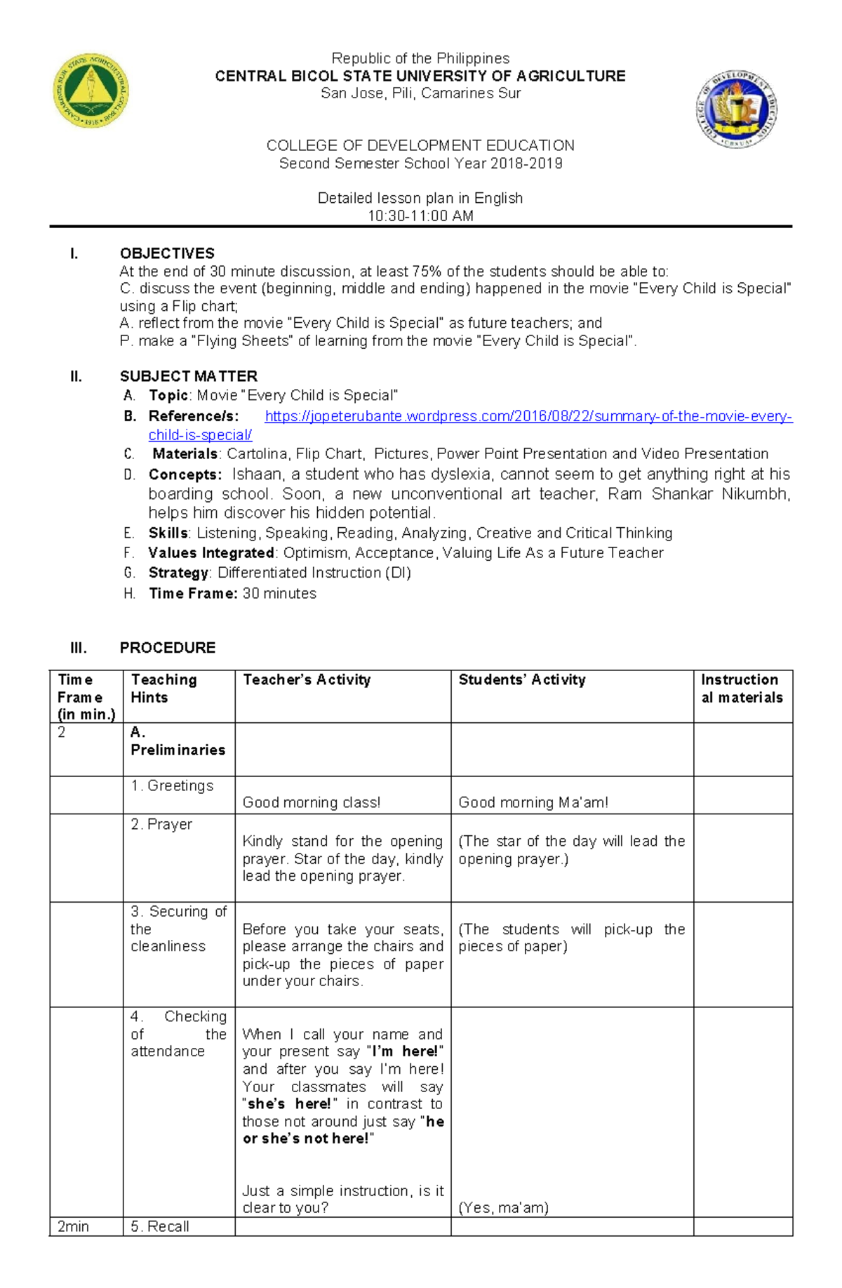 Detailed Lesson Plan on "Every Child Is Special" (EDU 101) - Studocu