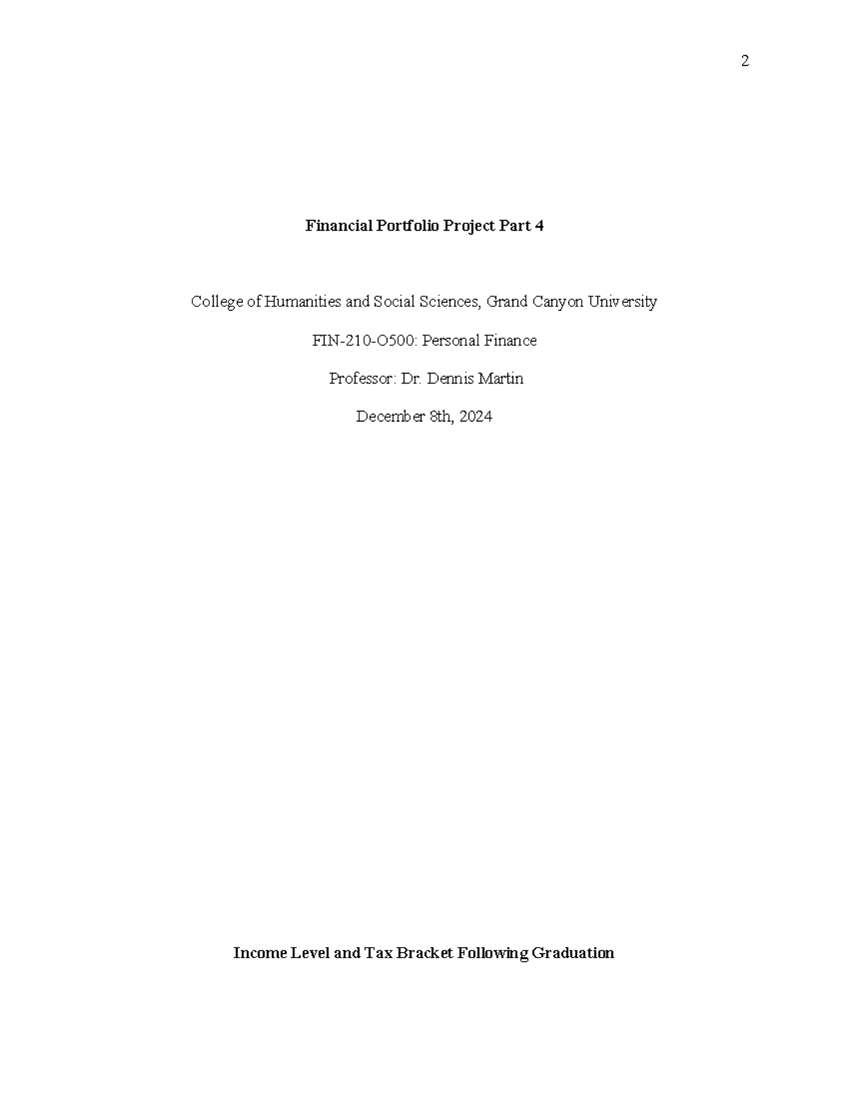 FIN-210-O500: Income Level & Tax Bracket Analysis - Portfolio Project ...