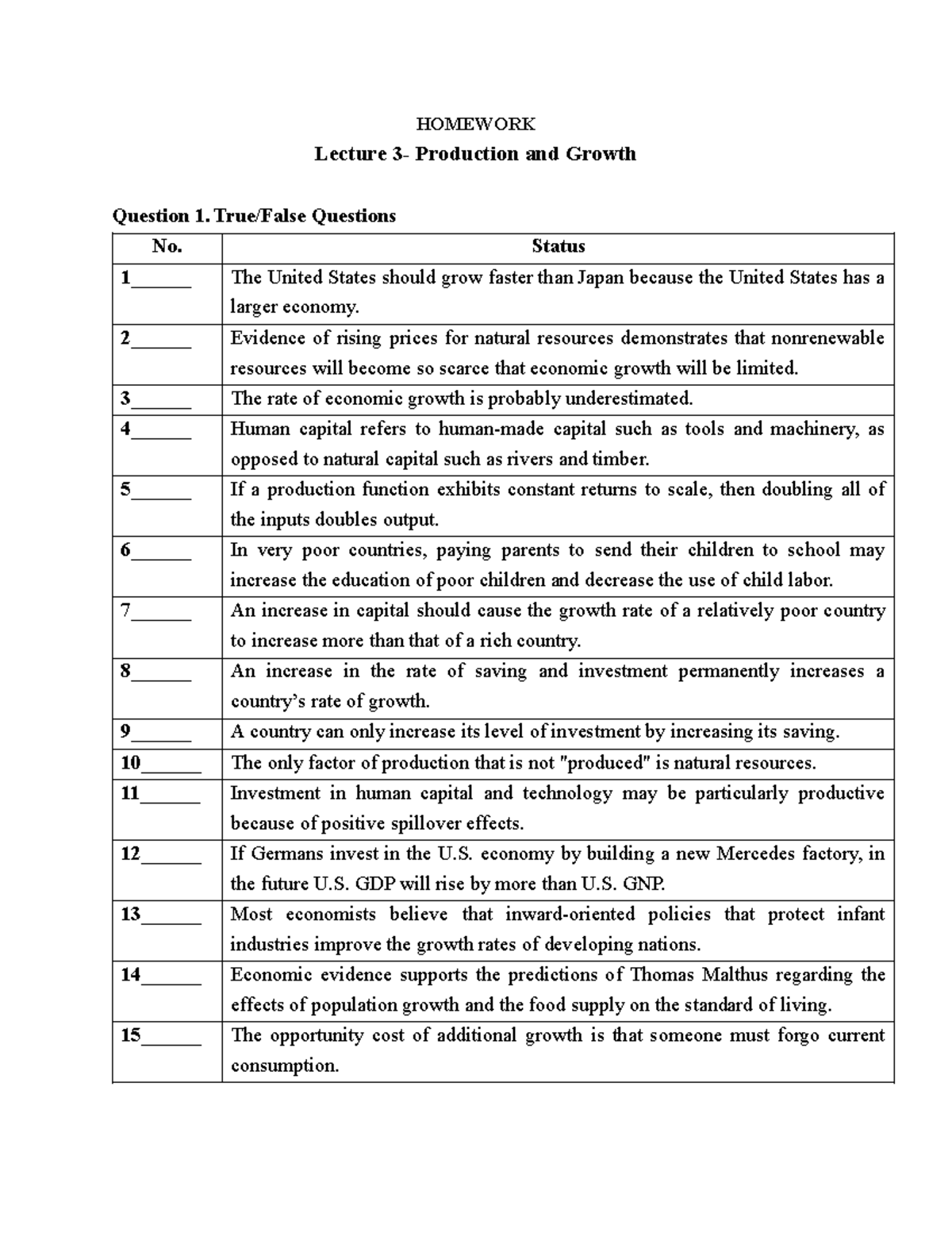 253-Macro Lecture 3 Homework: Production and Growth Insights - Studocu