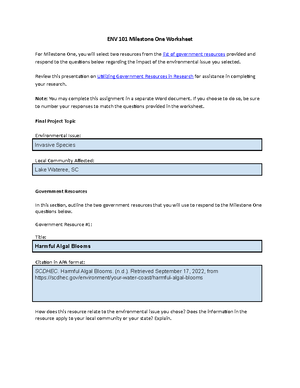ENV101 Module One Worksheet - ENV 101 Module One Worksheet This ...