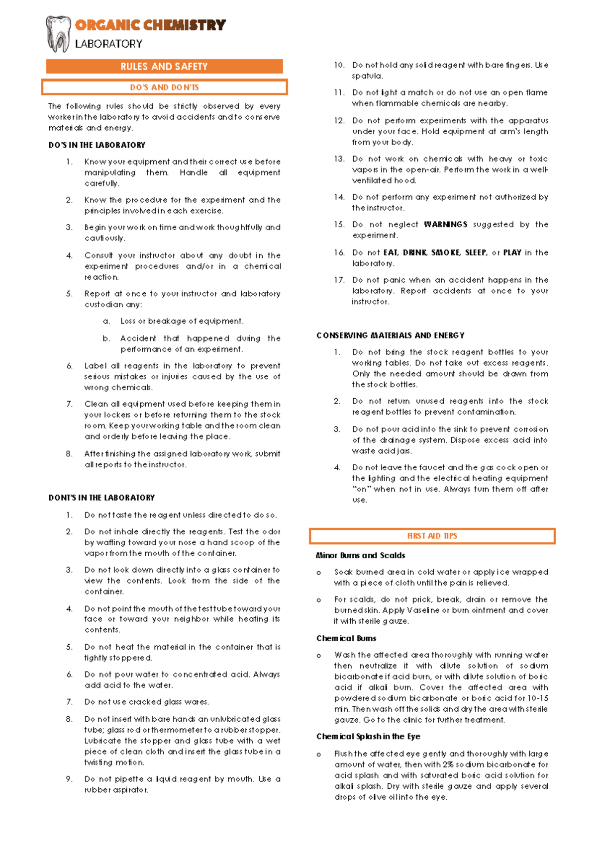 Organic Chemistry Lab Safety Guidelines and Techniques (OrgChem Lab ...