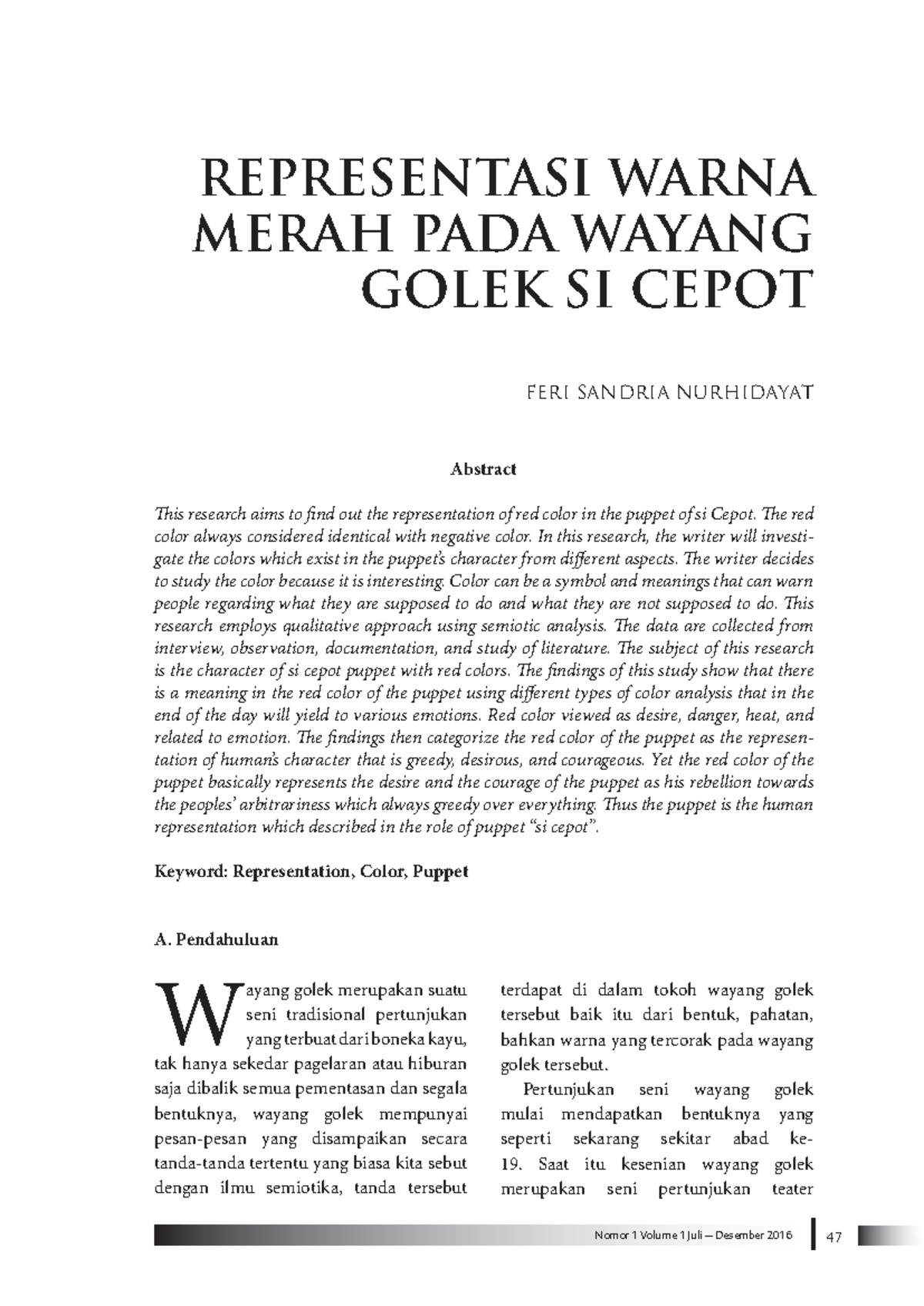 PRoListik Representasi Warna Merah pada Wayang Golek Si Cepot - Studocu