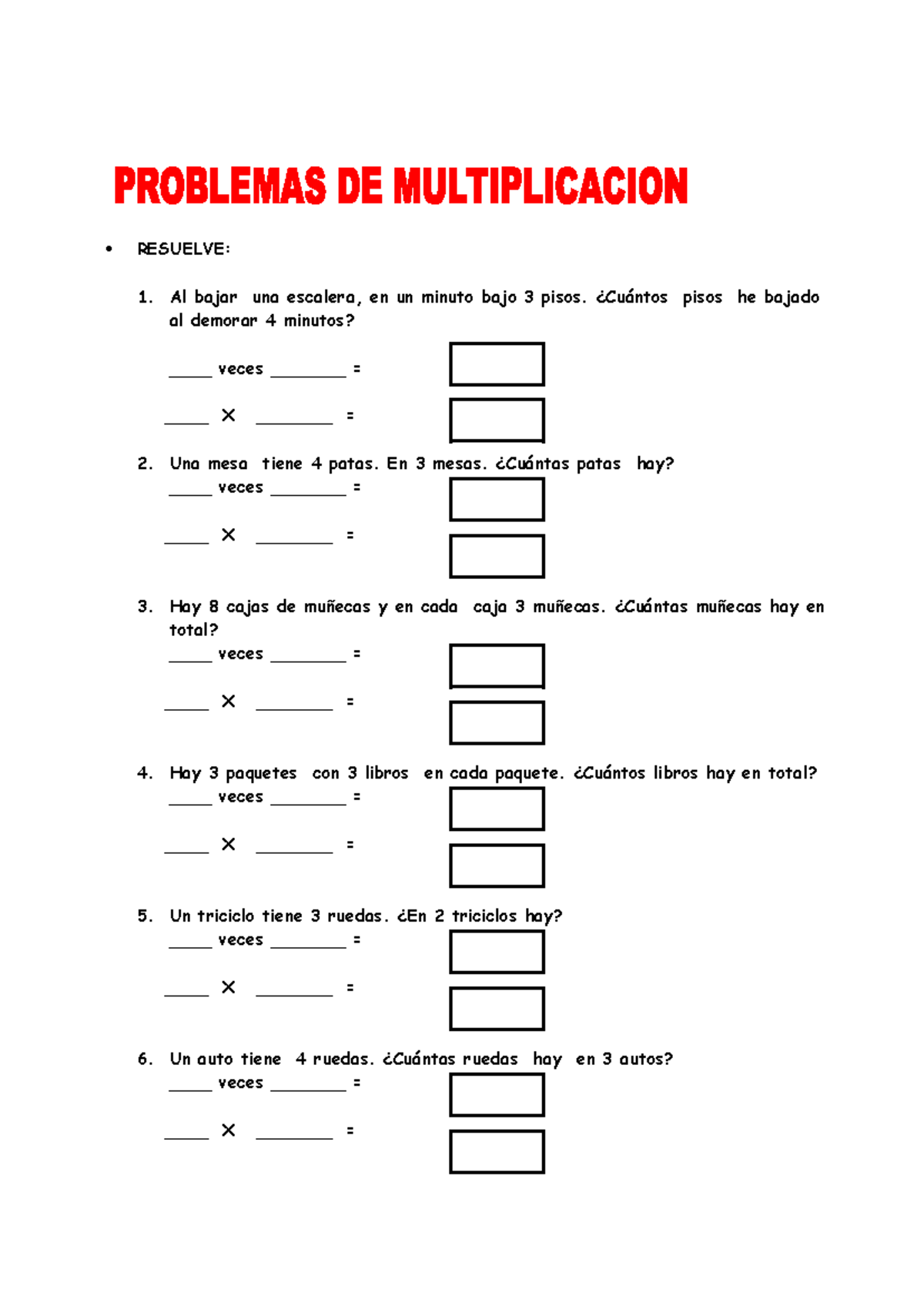 Problemas de Multiplicación para 2° Grado de Primaria - Ejercicios y ...