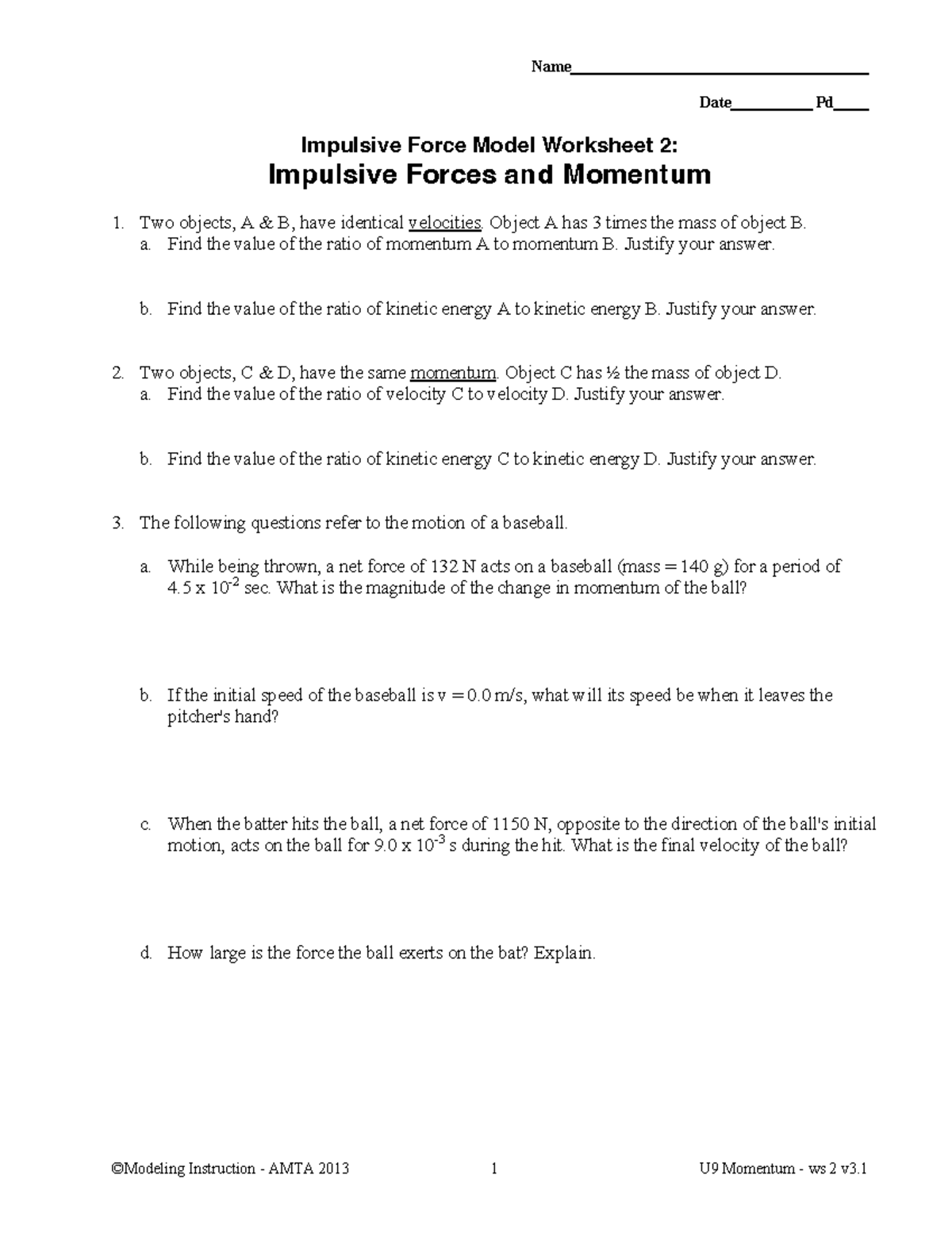 Momentum WS 2: Analyzing Impulsive Forces and Motion Dynamics - Studocu