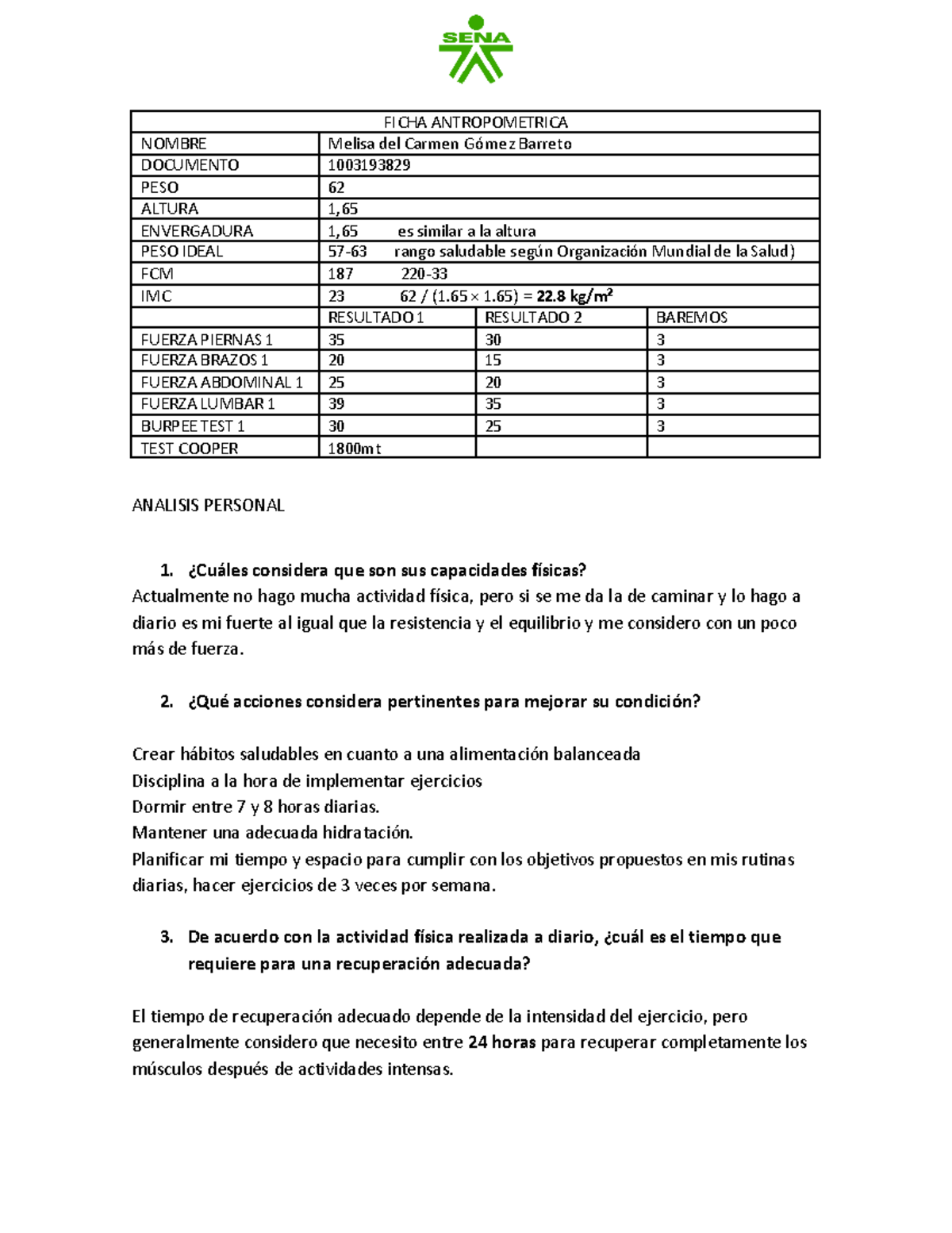 Ficha Antropométrica y Análisis de Capacidades Físicas - 3388558 - Studocu