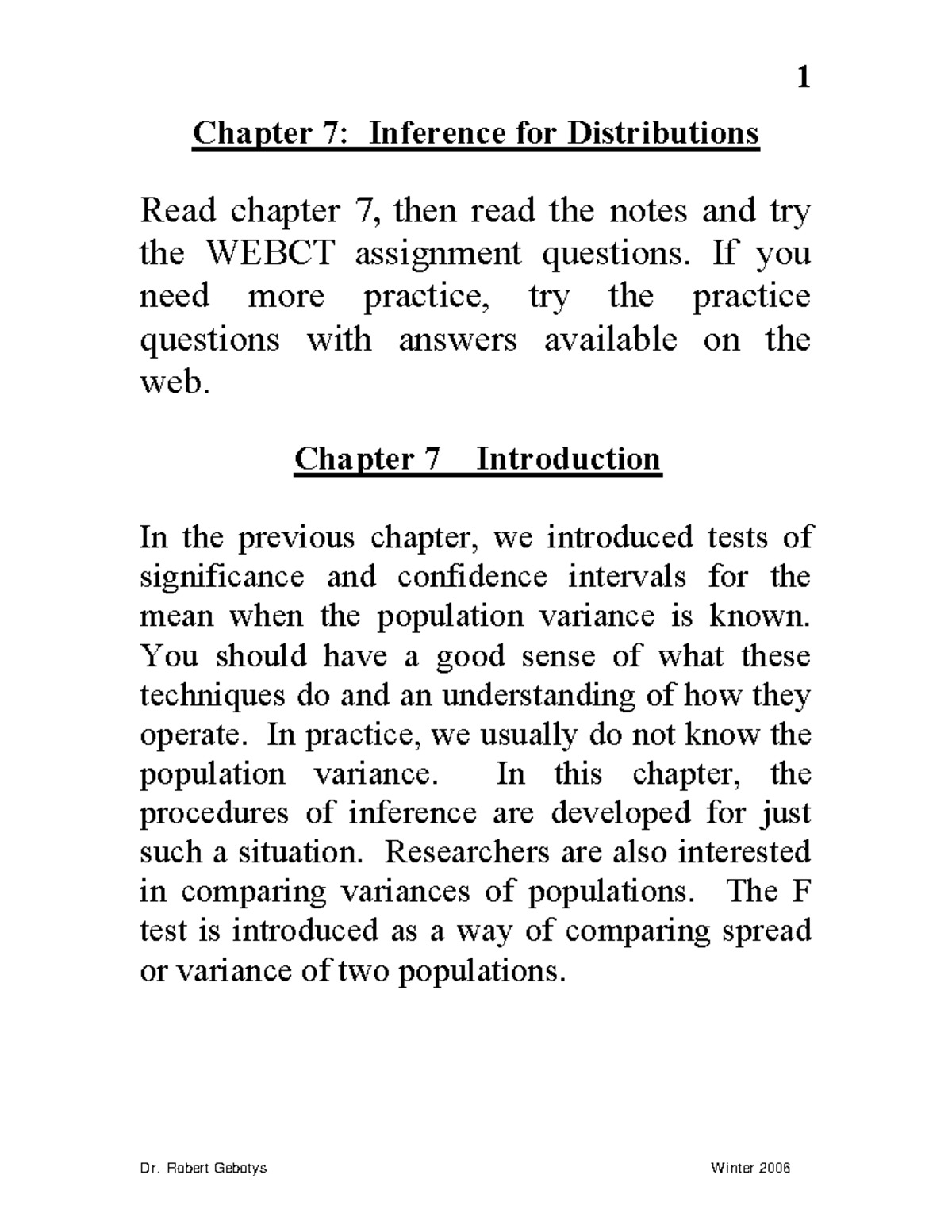 Chapter 7: Inference for Distributions - Key Concepts and Methods - Studocu