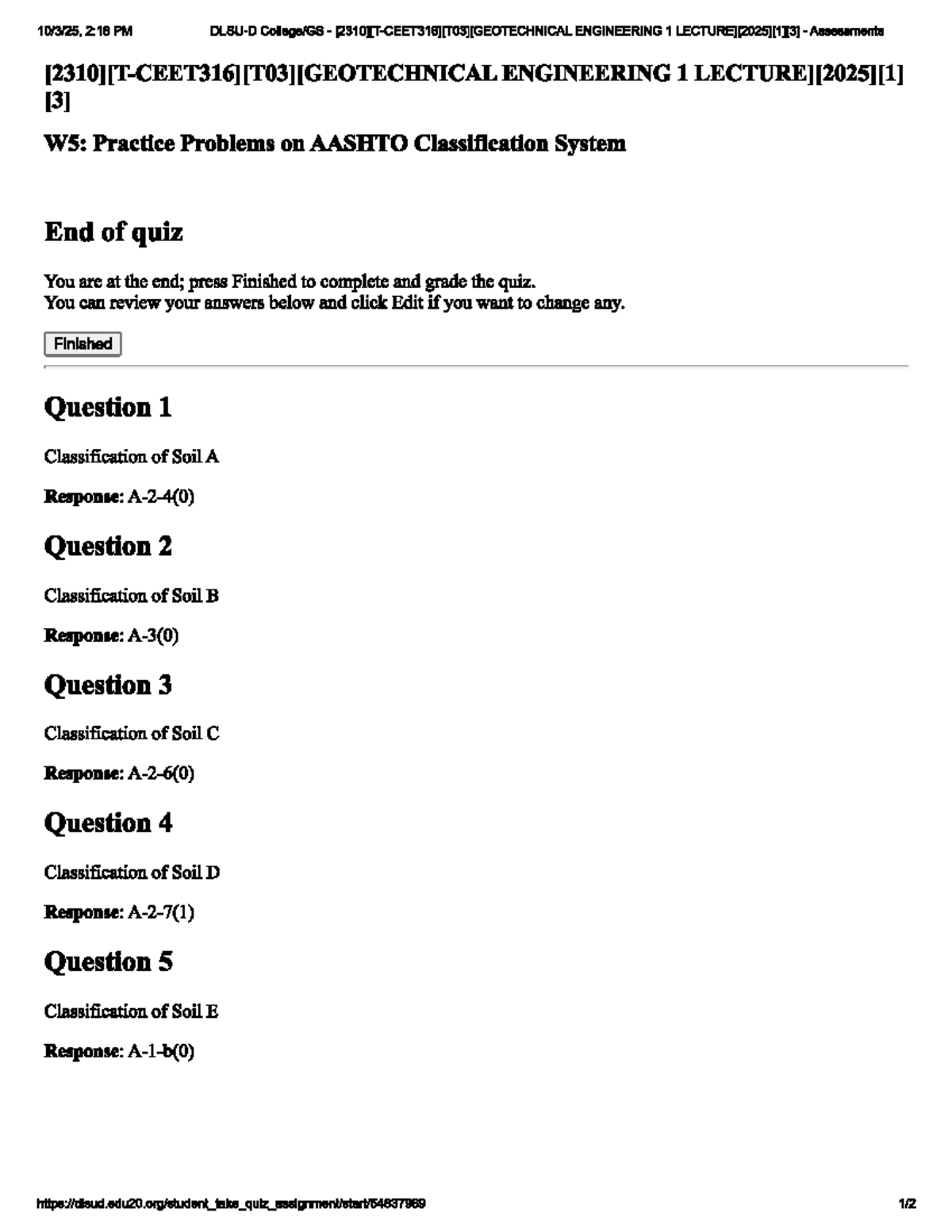 ENG 1 W5: AASHTO Classification System Practice Problems - Studocu