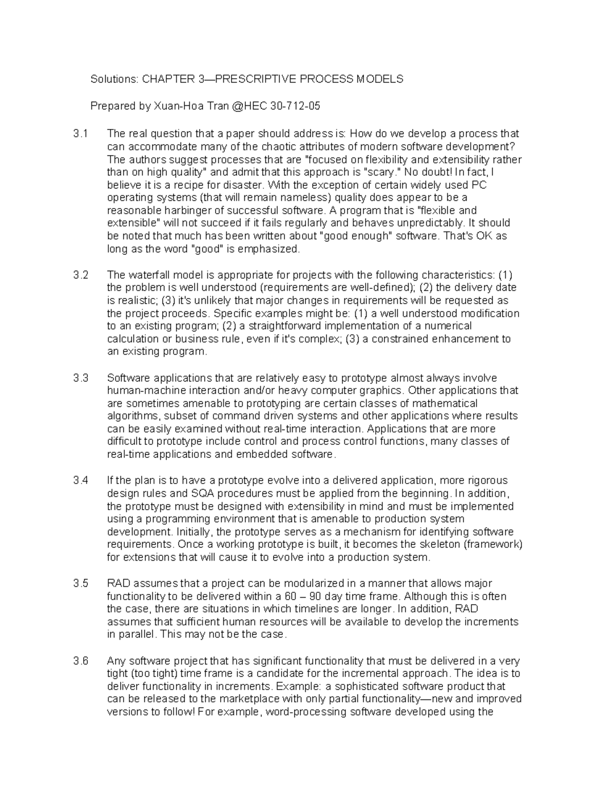 Solutions: CHAPTER 3 PROCESS MODELS - Pressman Revision Notes - Studocu
