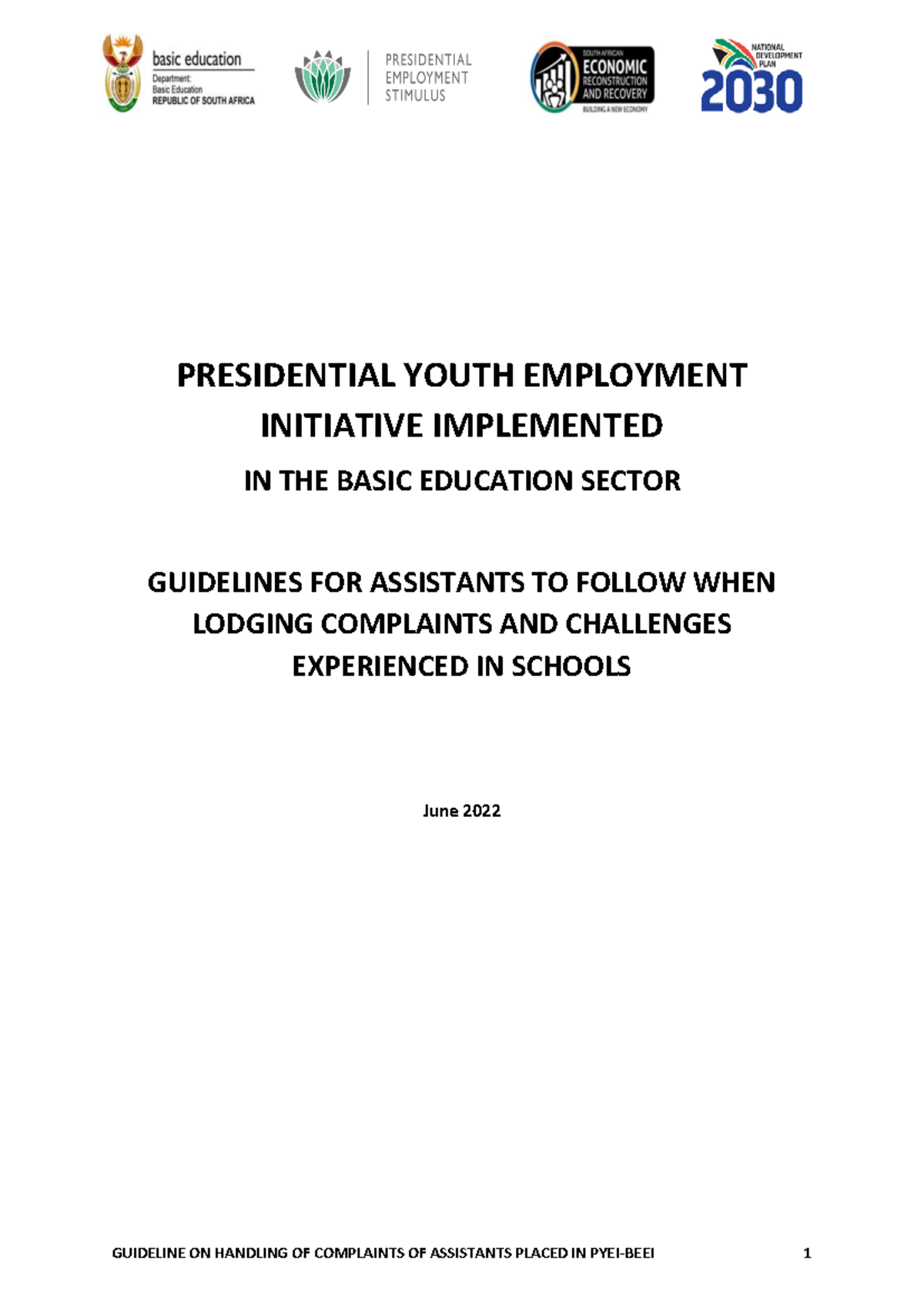 PYEI Guidelines for Handling Complaints in Basic Education Sector - Studocu