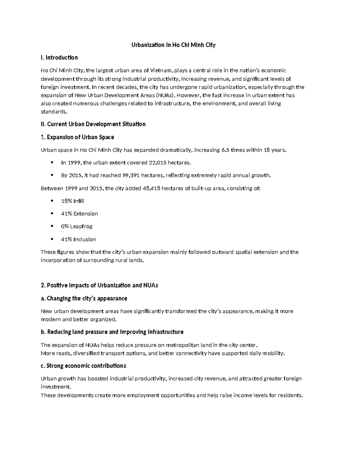 UZN 101: Urbanization Trends and Impacts in Ho Chi Minh City - Studocu