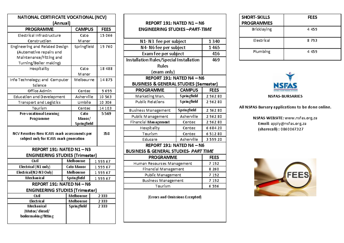 Thekwini TVET College Brochure: NCV & NATED Programmes Overview - Studocu