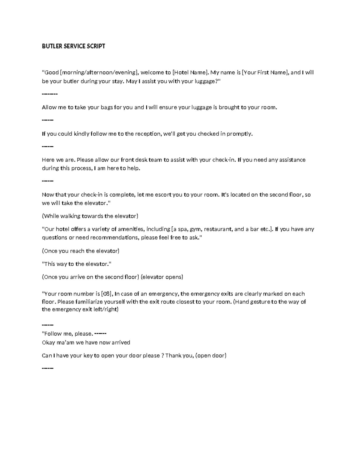 Butler Service Script - ACADEMIC PURPOSES Guide - Studocu