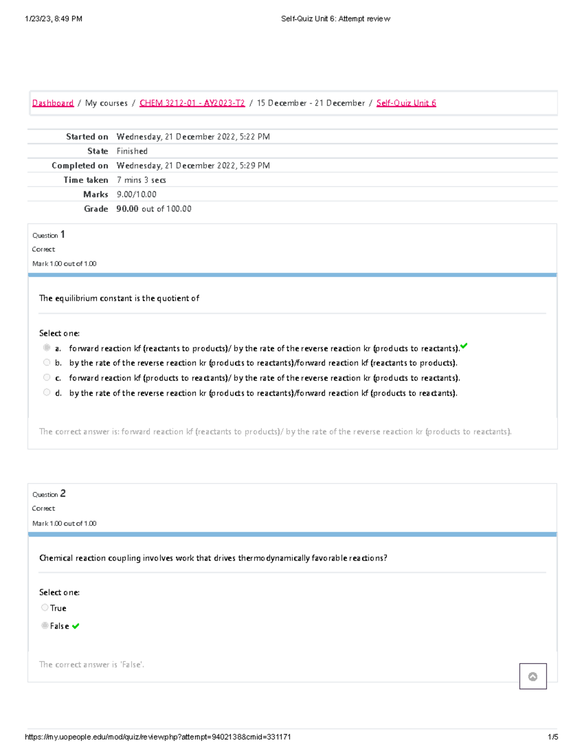 CHEM 3212 Self-Quiz: Unit 6 Results and Key Concepts - Studocu