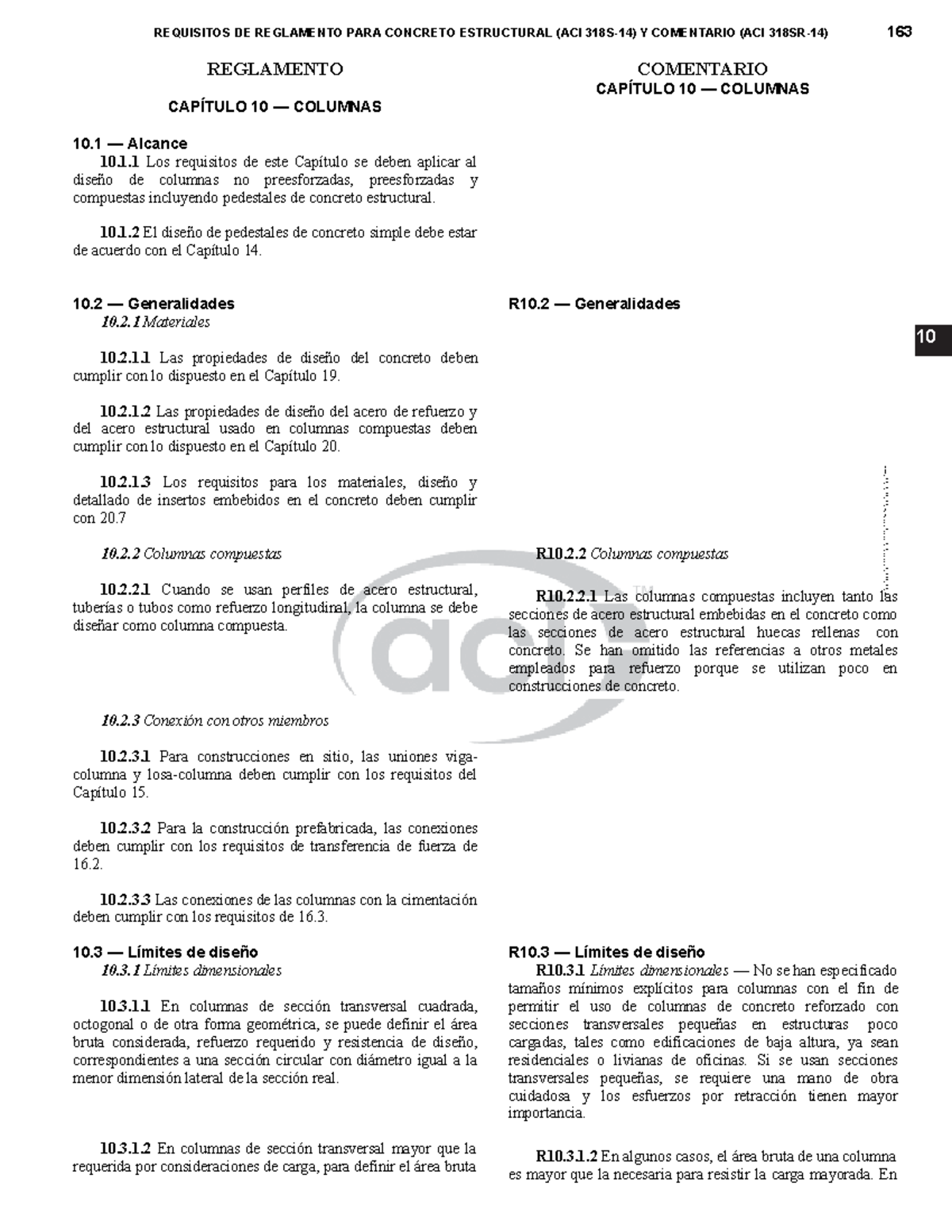 Código ACI 318S-14: Diseño y Requisitos de Columnas - Studocu