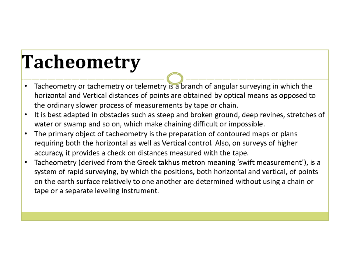 Tacheometry Notes - Surveying Techniques and Measurement Methods - Studocu