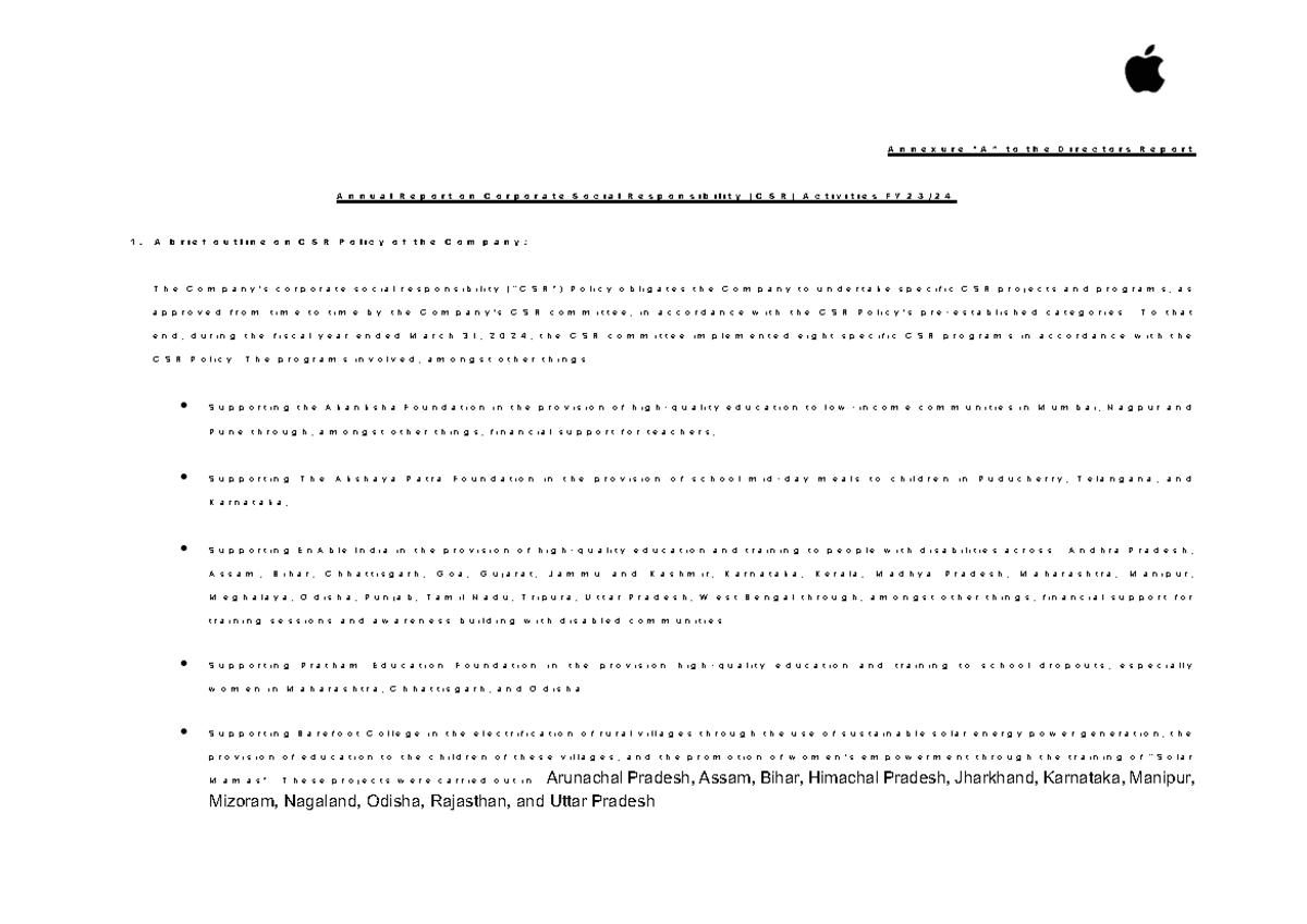 Apple India CSR Report FY 2023-24: Sustainable Initiatives Overview ...