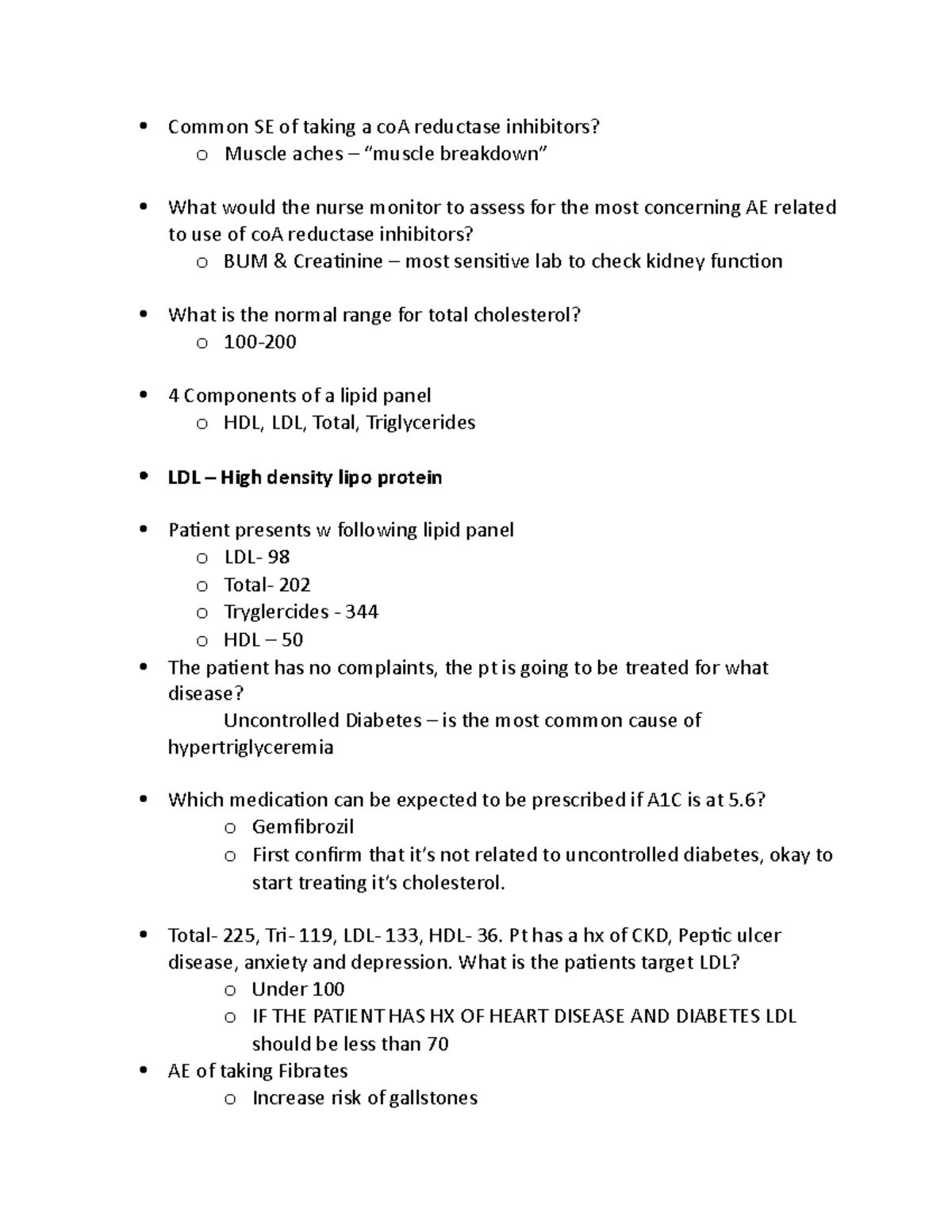 Pharm Exam III study guide - Common SE of taking a coA reductase ...