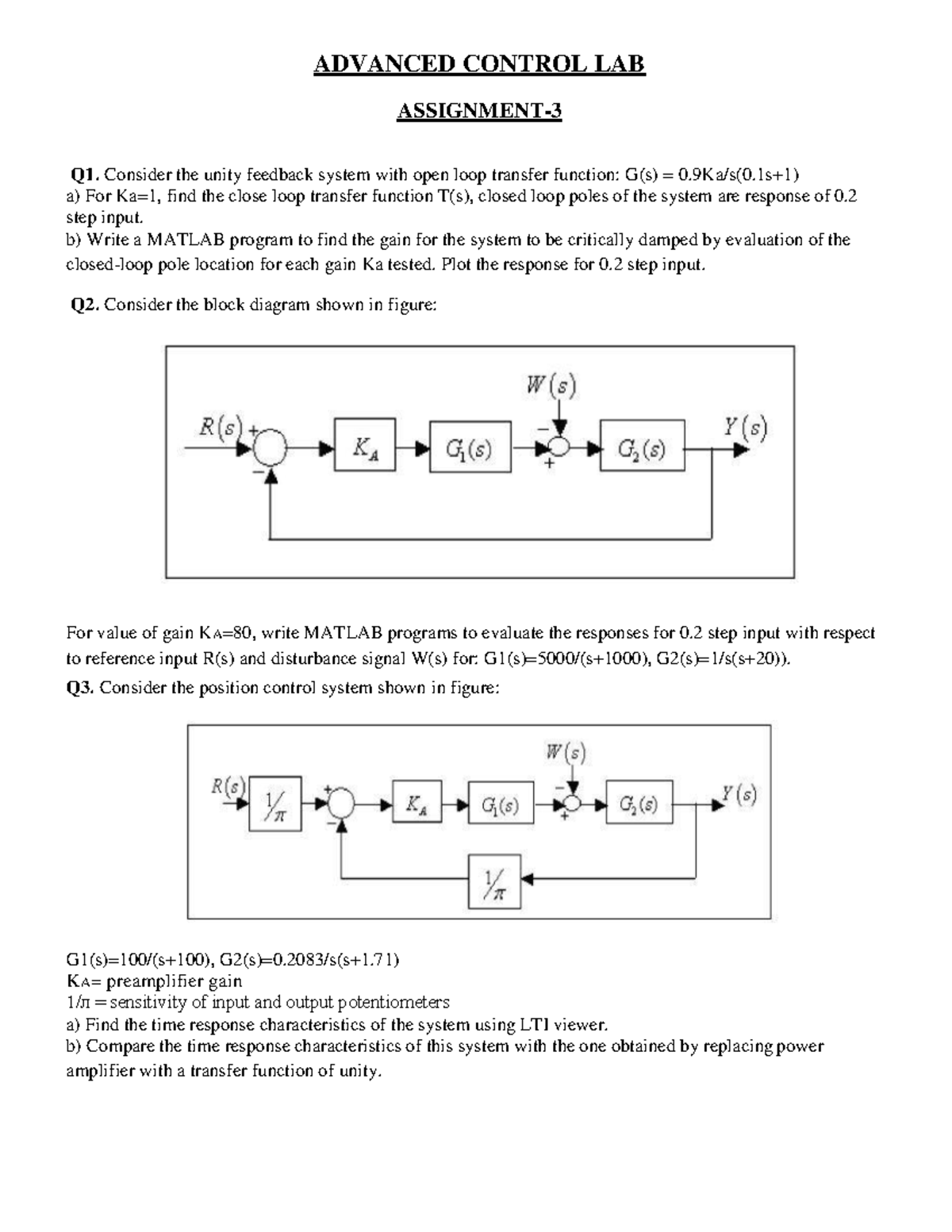AC Lab Assignment 3: Advanced Control Systems Analysis - Studocu