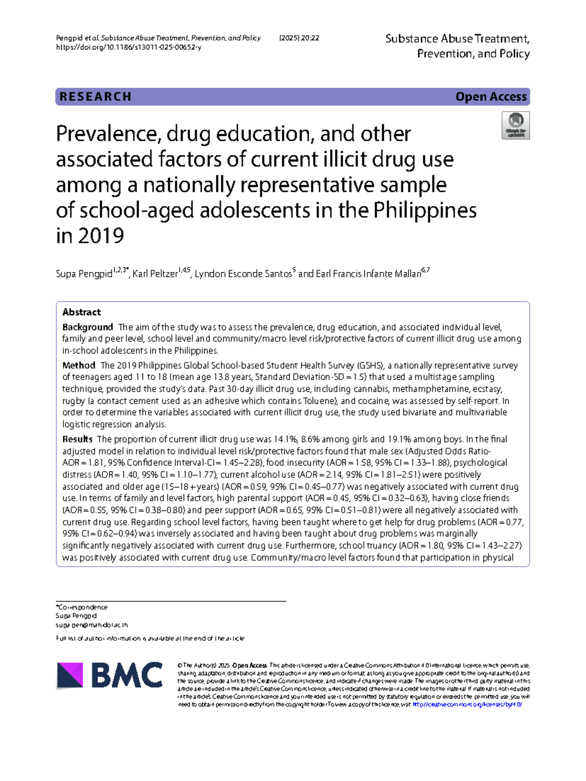 Prevalence and Factors of Illicit Drug Use Among Filipino Adolescents ...
