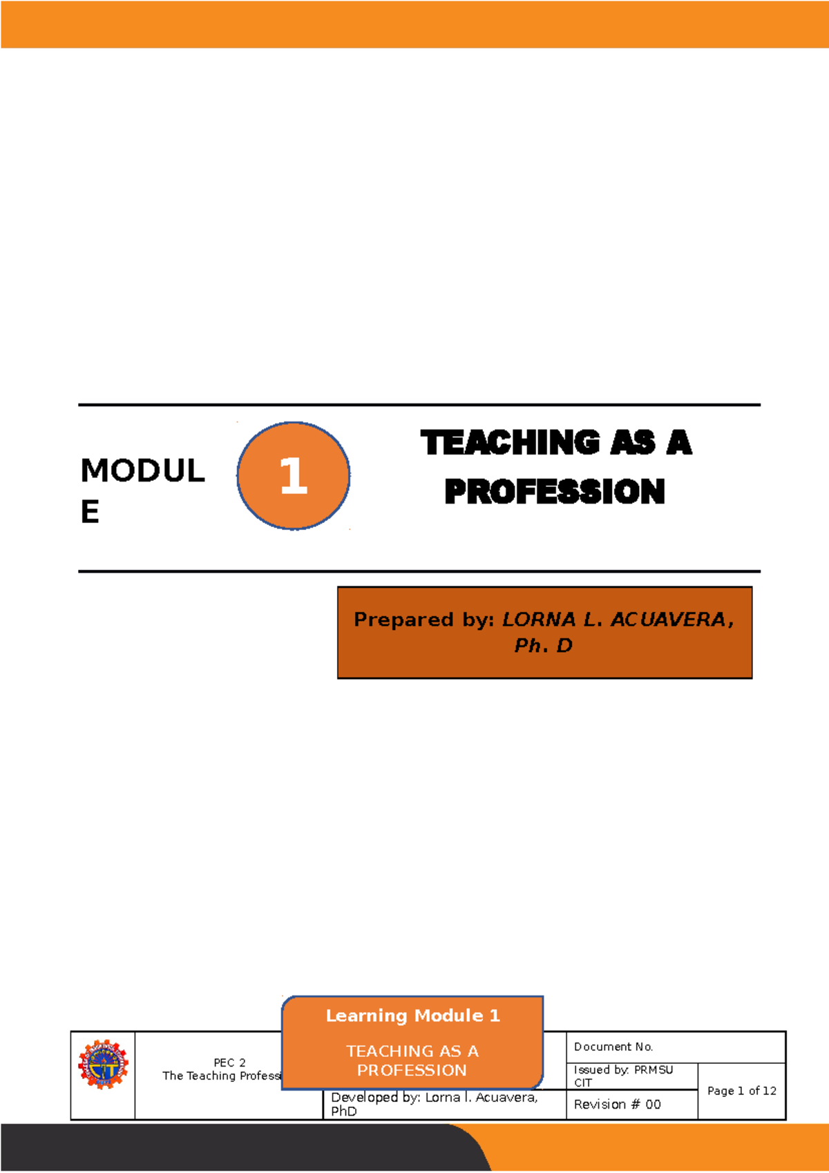 Module 1 Teaching as a Profession - MODUL E TEACHING AS A PROFESSION ...