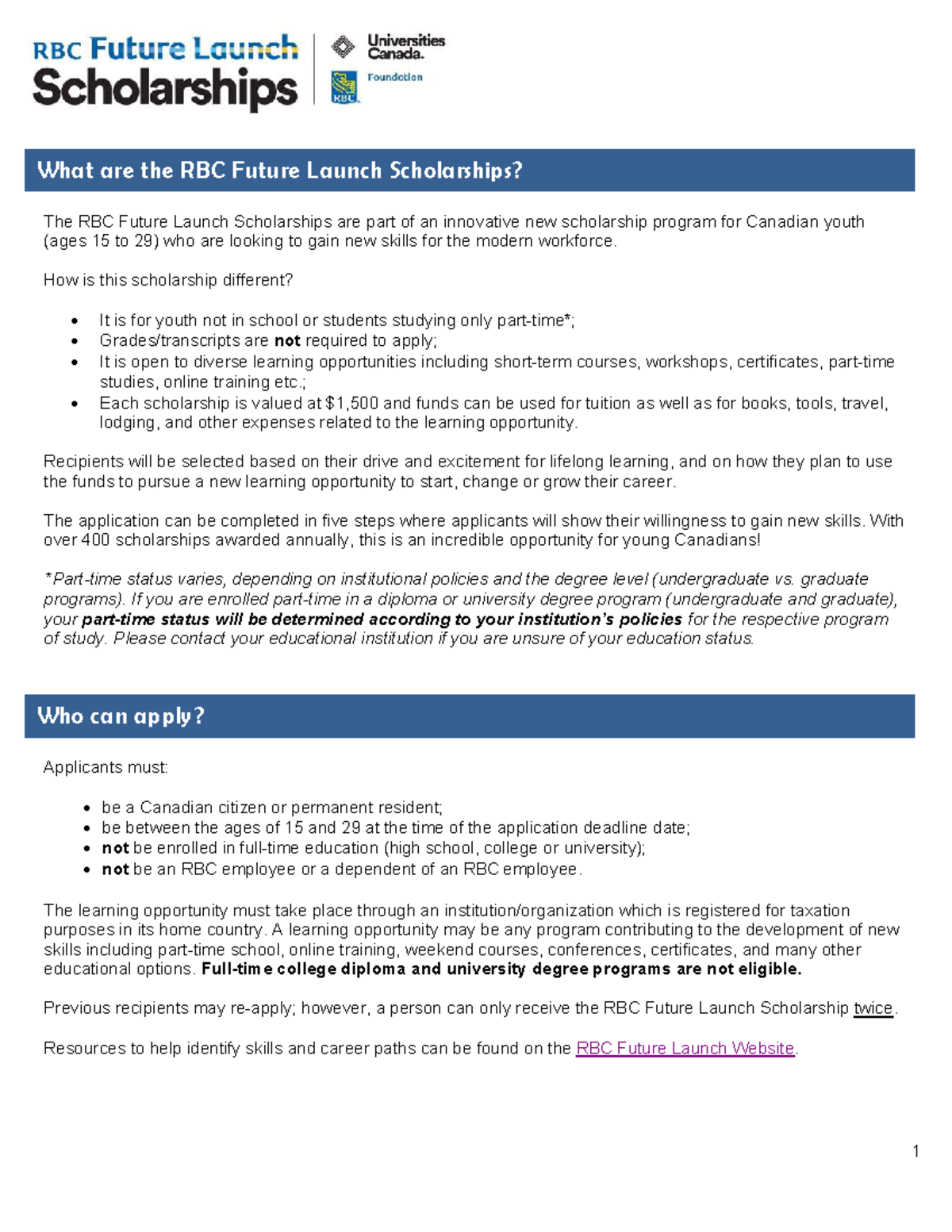 RBC Future Launch Scholarships 2023 Guidelines for Applicants - Studocu
