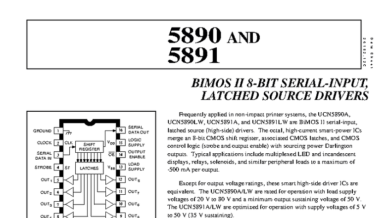 UCN5890/5891 BiMOS II Latched Source Drivers Data Sheet - Studocu