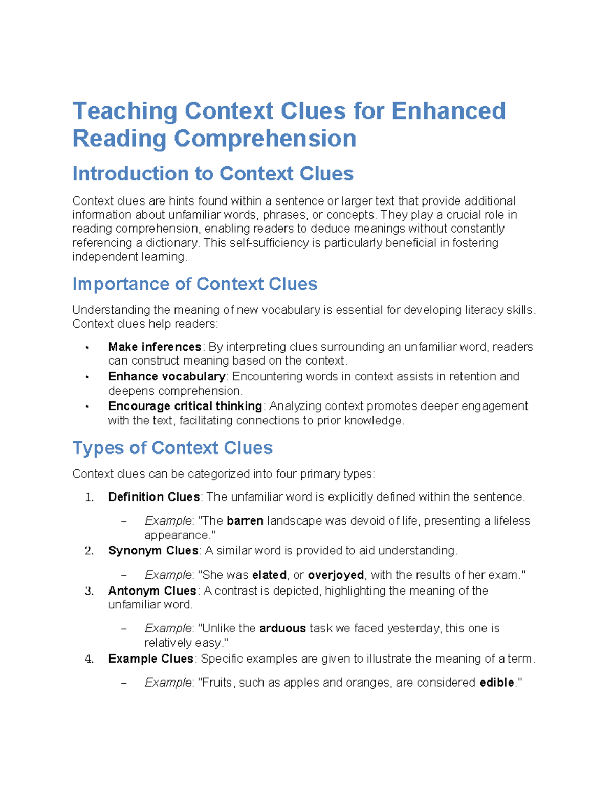 Teaching Context Clues: Enhancing Comprehension Skills for Literacy ...