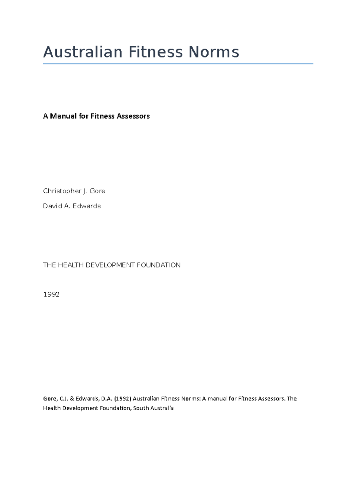 Australian Fitness Norms: A Guide for Assessors (2019 Revision) - Studocu