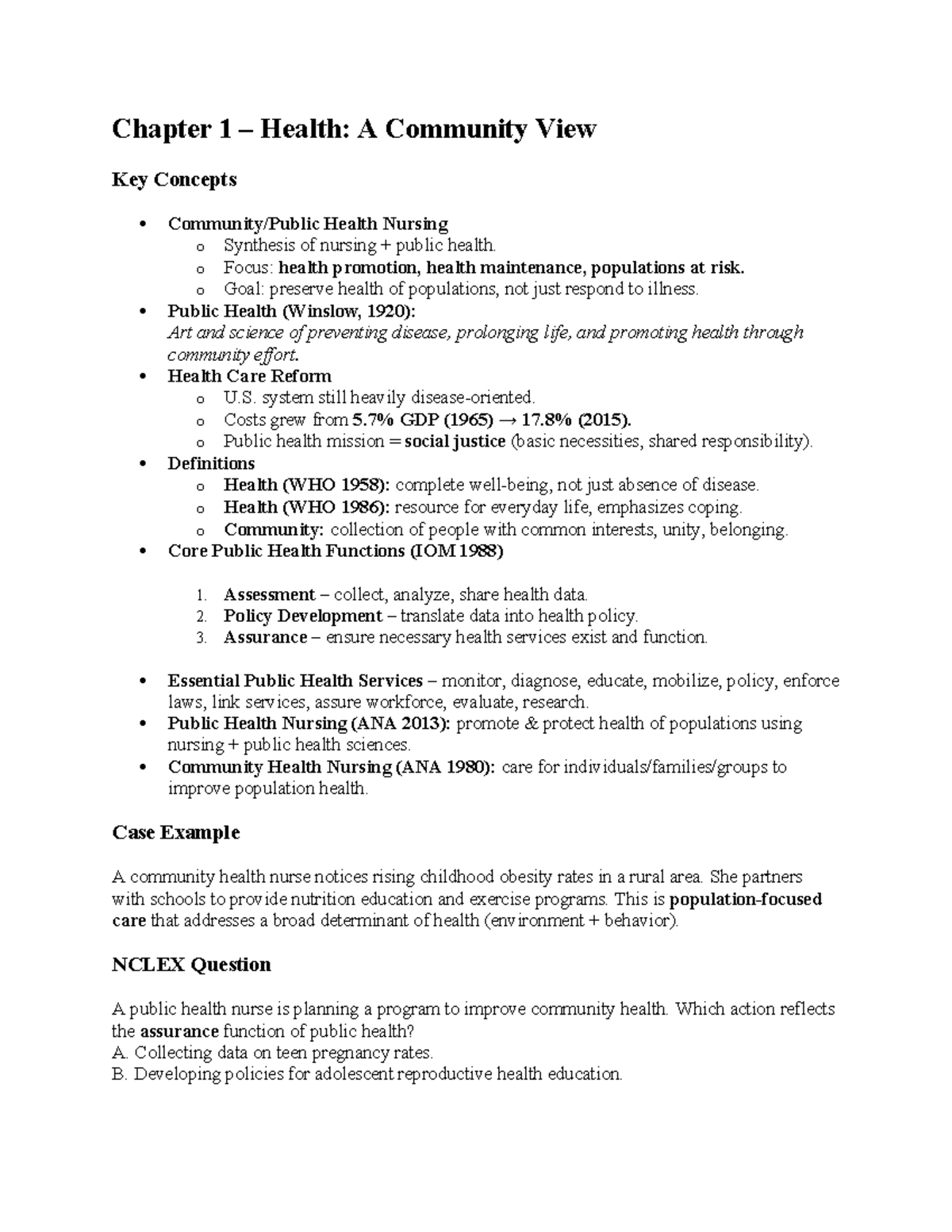 Community Nursing Study Guide: Key Concepts & NCLEX Prep - Studocu
