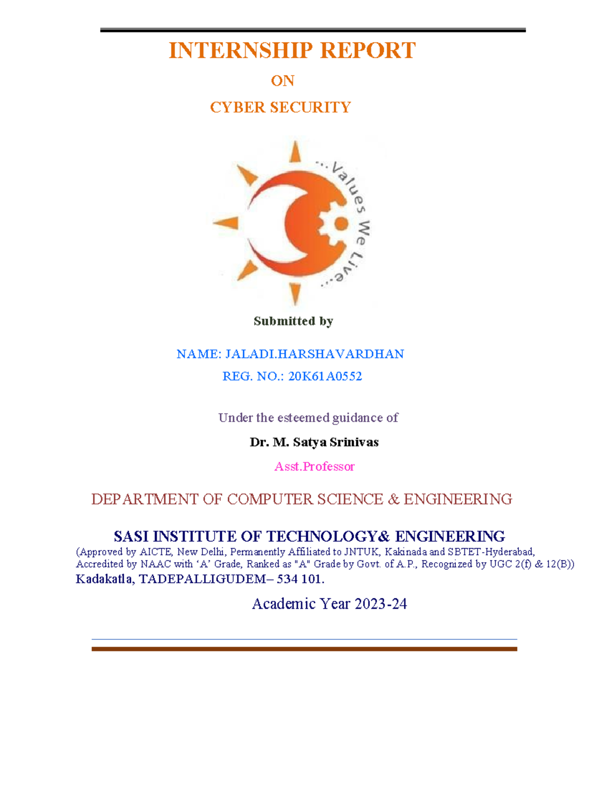 Cyber Security Internship Report - Jaladi Harshavardhan (20K61A) - Studocu