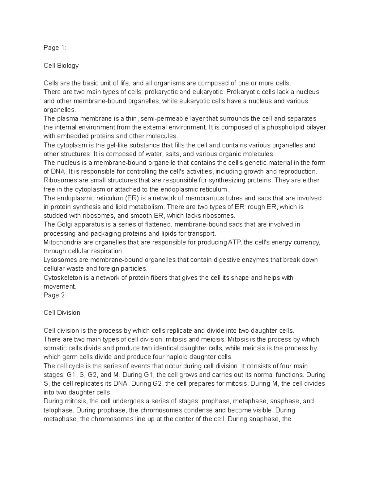 Cell biology 1 - Page 1: Cell Biology Cells are the basic unit of life ...